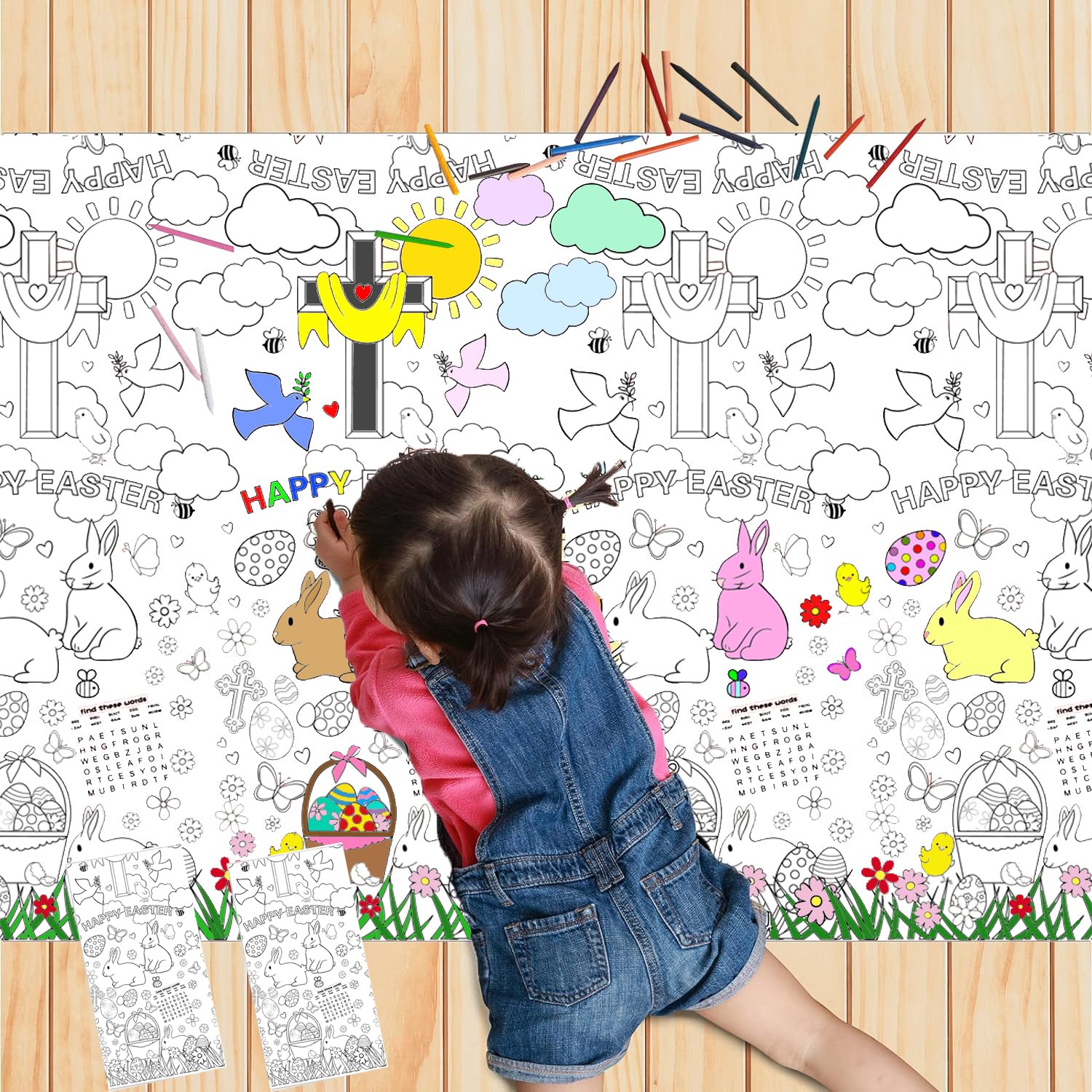 Amazon.com: 2 Pack Easter Coloring Tablecloth for Kids, 71 x 47 inches ...