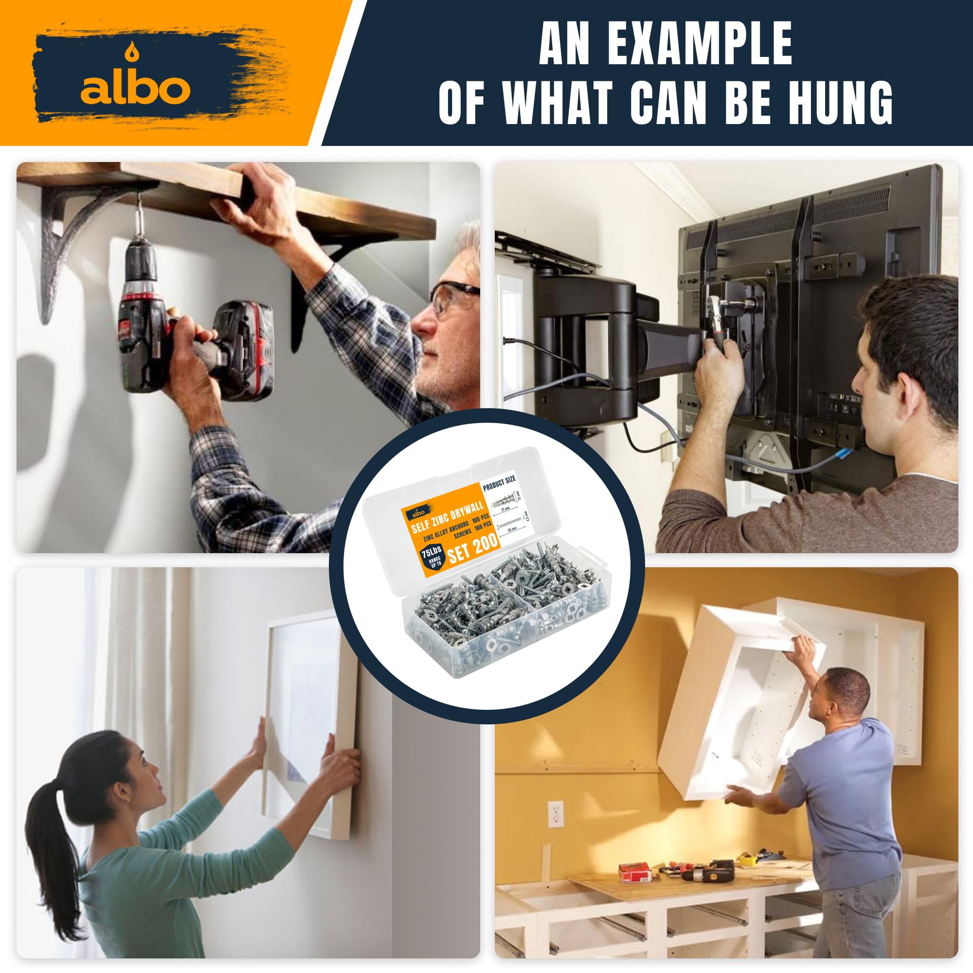 Snapklik.com : ALBO #8 Zinc Self-Drilling Drywall Anchors, 200PC Set ...