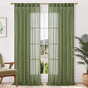 Amazon.com: LAMIT Sage Green Sheer Linen Curtains 102 Inches Long 2 ...