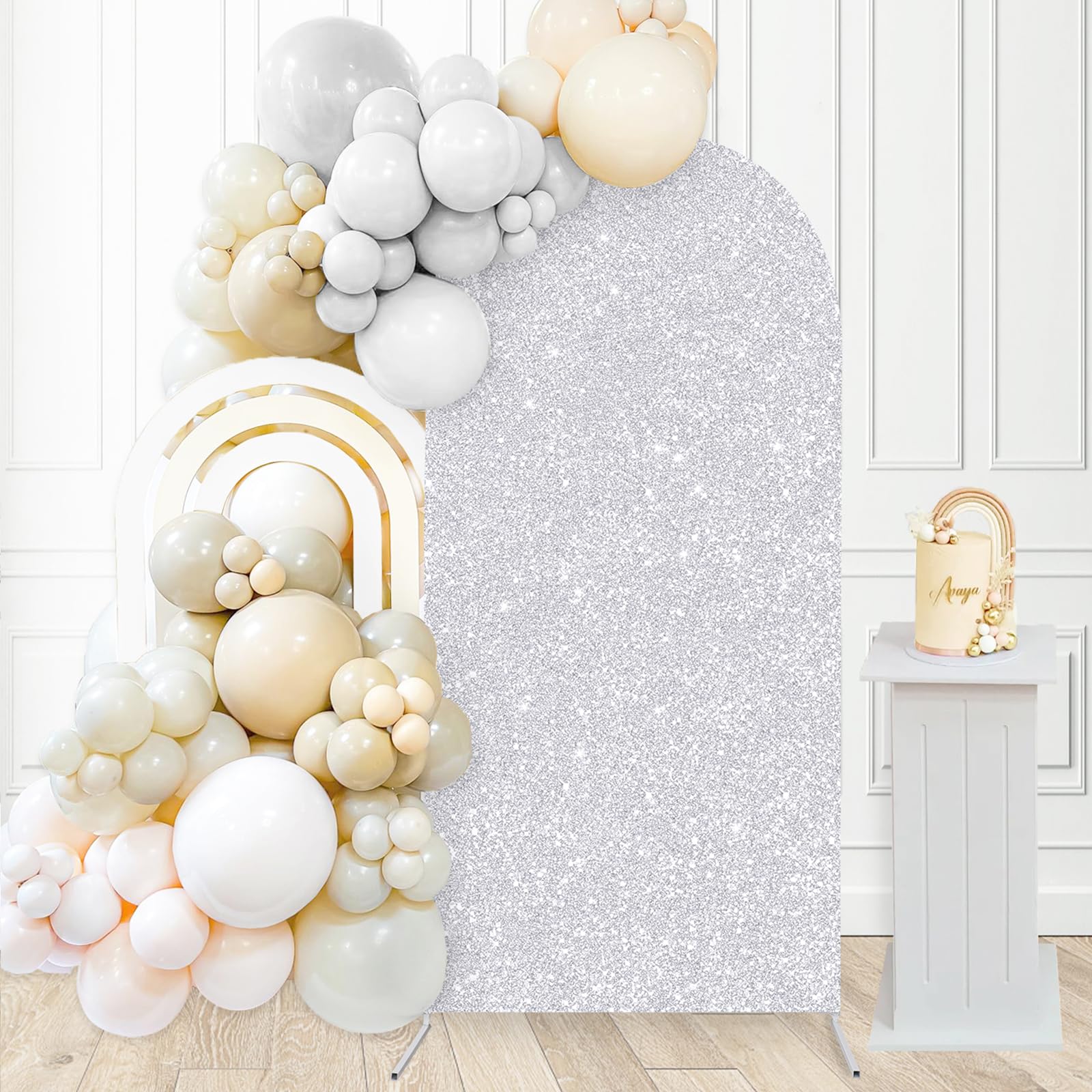 Amazon.com : Silver Wedding Arch Cover Shimmer Arch Backdrop Stand ...