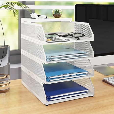 Amazon.com: Natwind 4-Tier Stackable Paper Tray, Metal Mesh Desktop ...