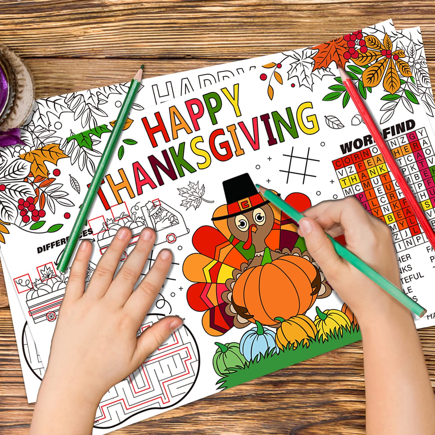 Snapklik.com : Disposable Fall Thanksgiving Place Mats For Kids 12 Pack ...