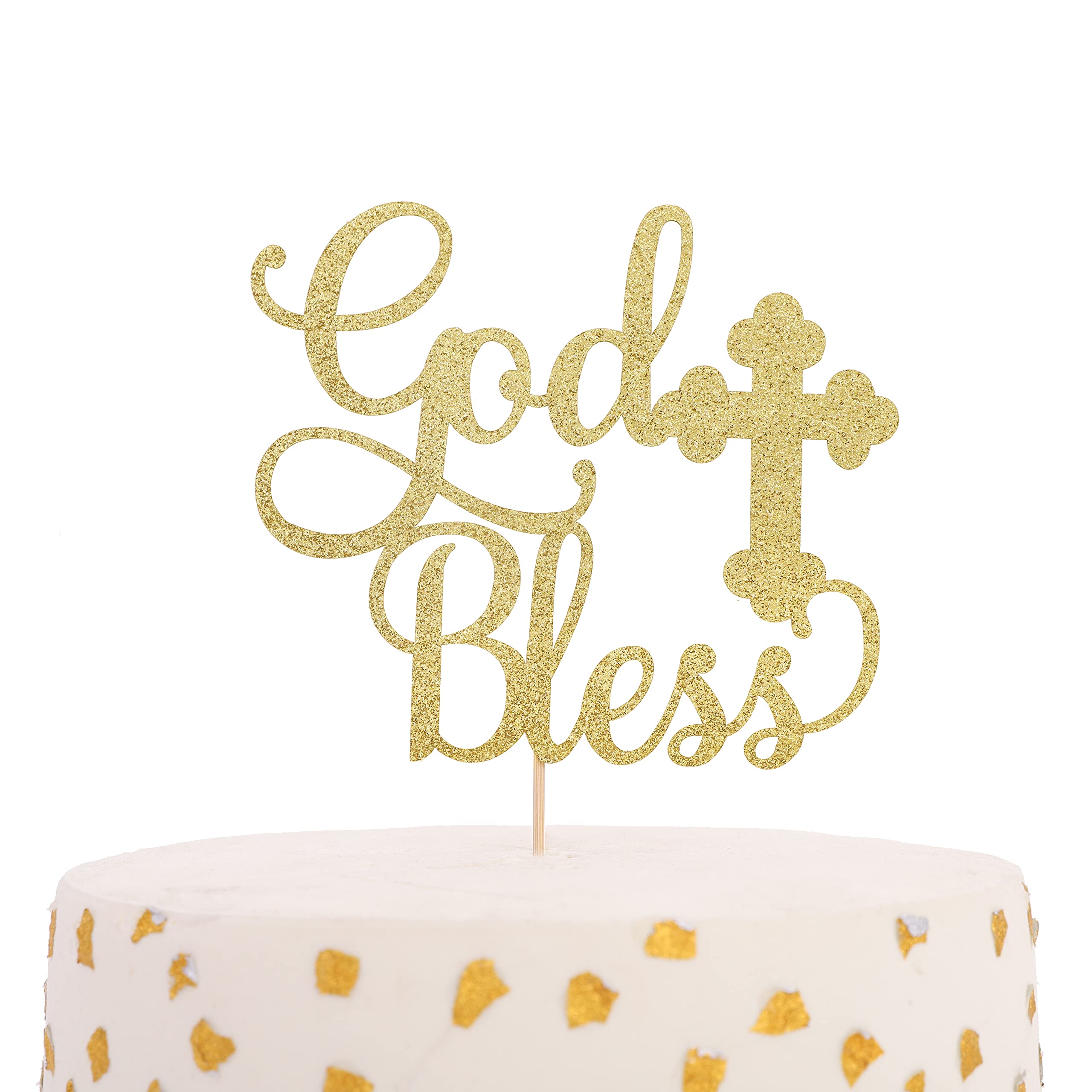 Buy Golden Glitter God Bless Cake Topper - Baptism Boy and Girl Cake ...