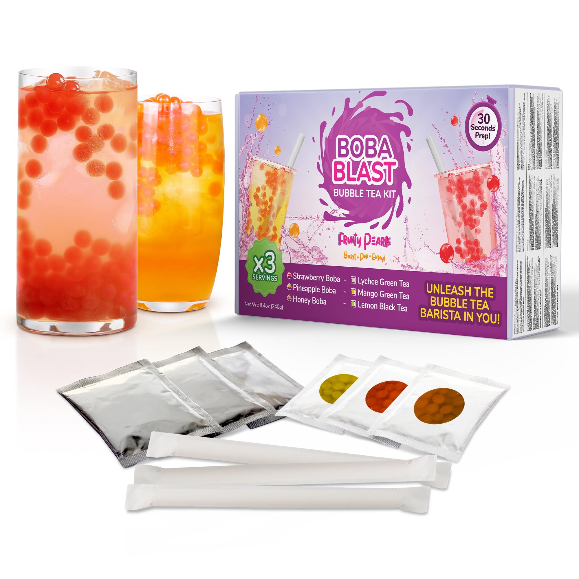 Amazon.com: BobaBlast Bubble Tea Kit - 3 Servings | Popping Pearls ...