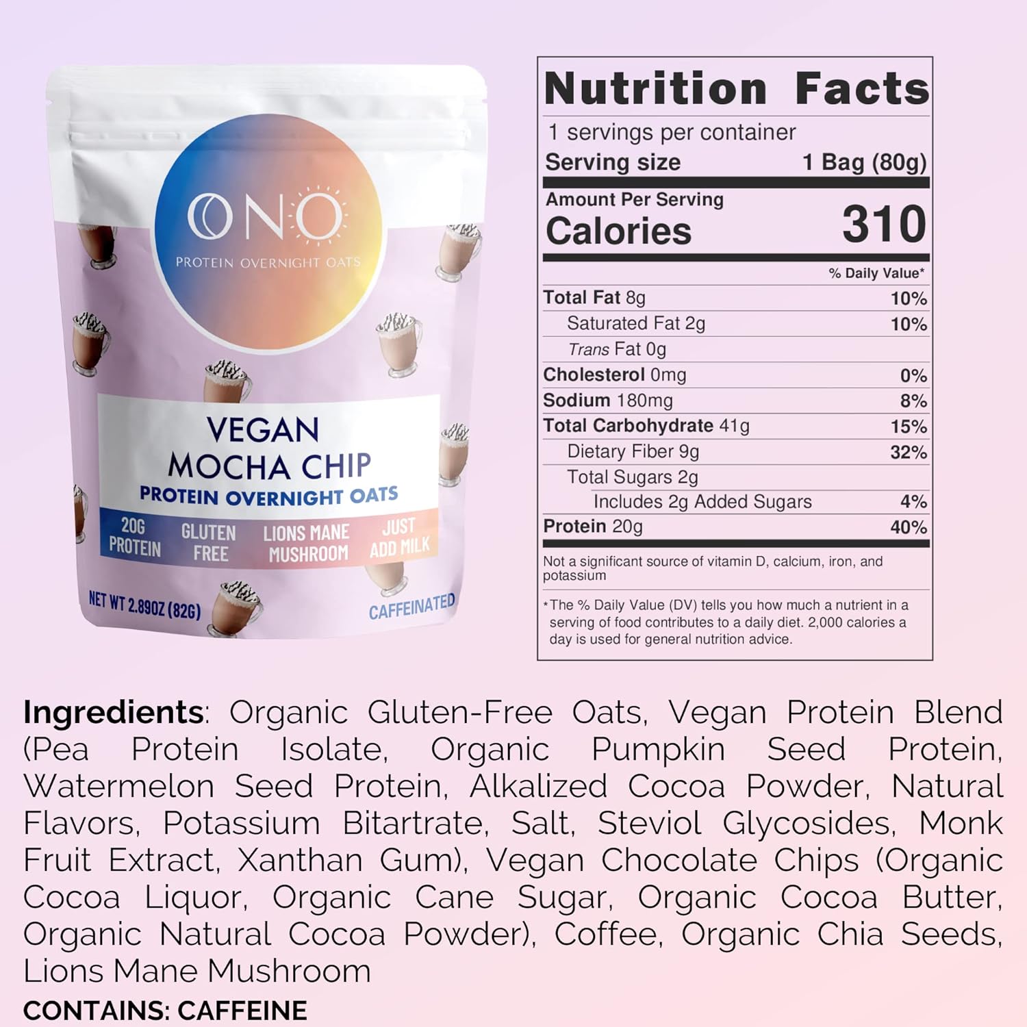 ONO Protein Overnight Oats – Chip de mocha vegano paquete de 6 – Avena ...