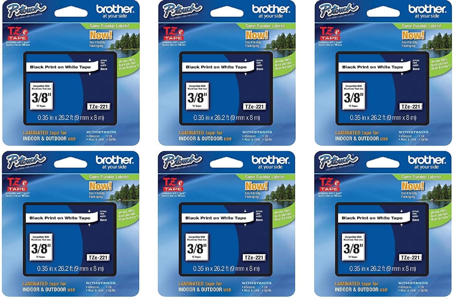 Amazon.com: Brother Genuine P-Touch 6-Pack TZe-221 Laminated Tape ...