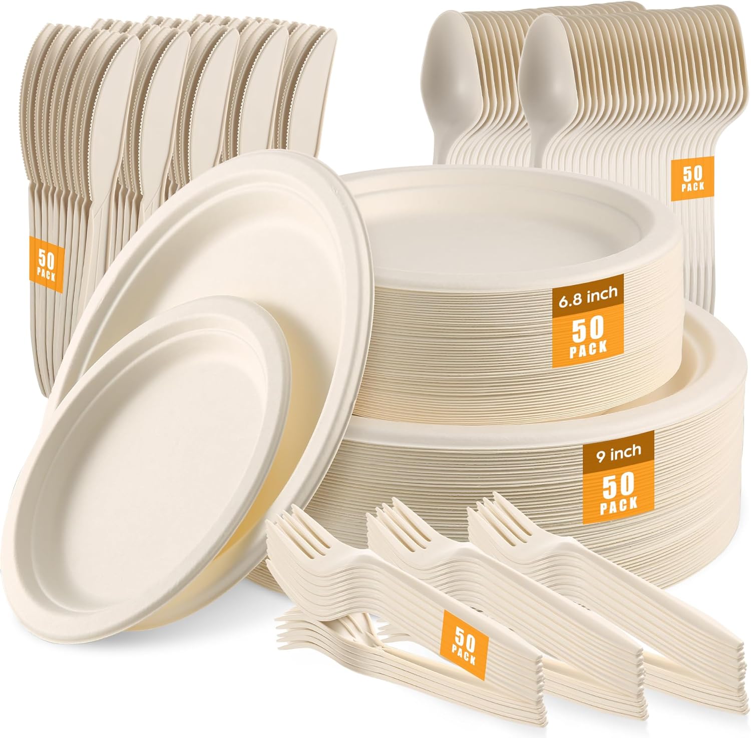 Compostable Paper Plates Set 250pcs, Paper Plates Heavy Duty, Dinner ...