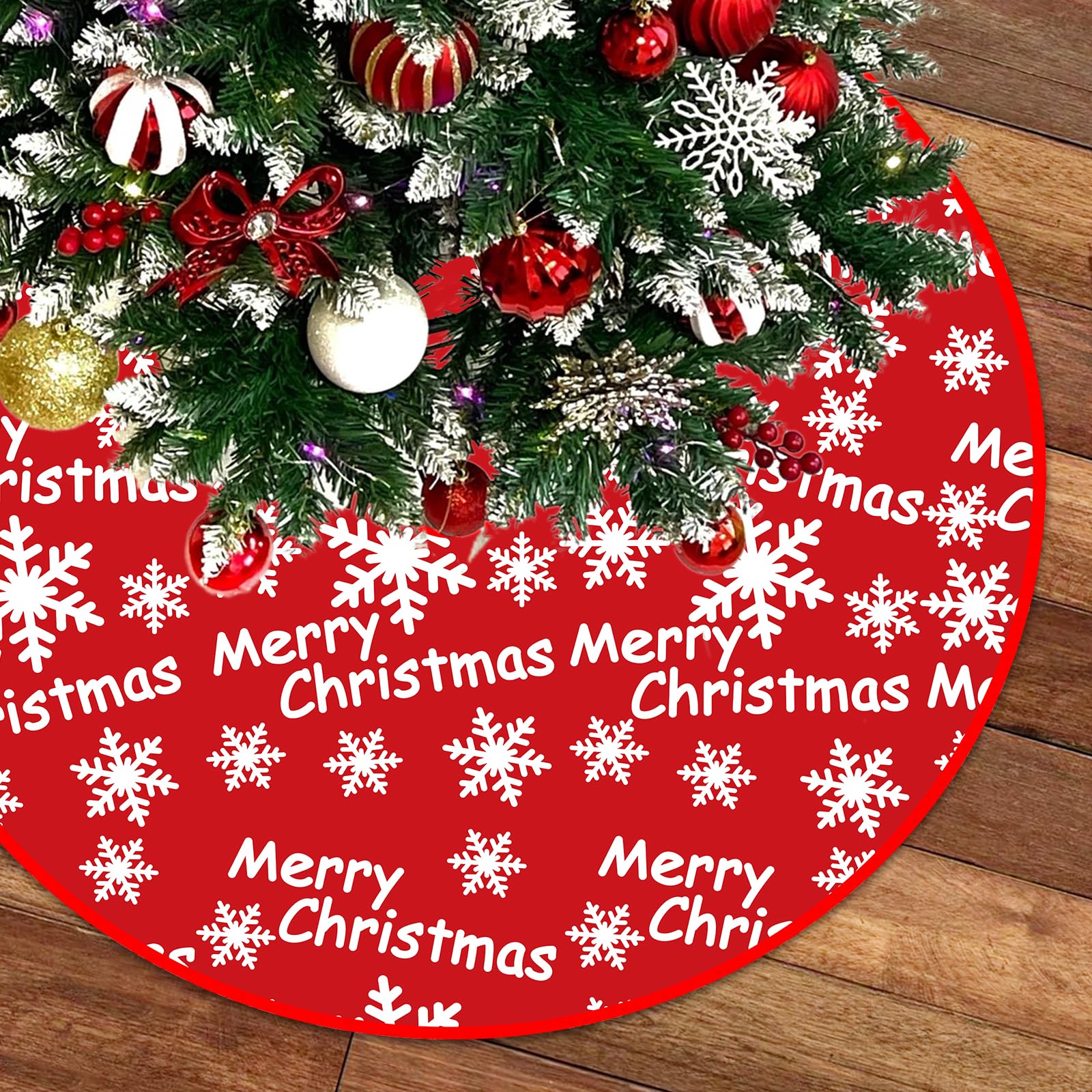 Amazon.com: Christmas Tree Skirt 48 Inches, Red Tree Mat with Winter ...