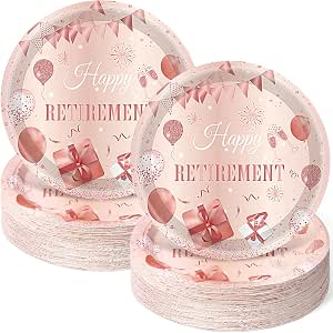Amazon.com: Potchen 100 Pcs Retirement Paper Plates Rose Gold Happy ...