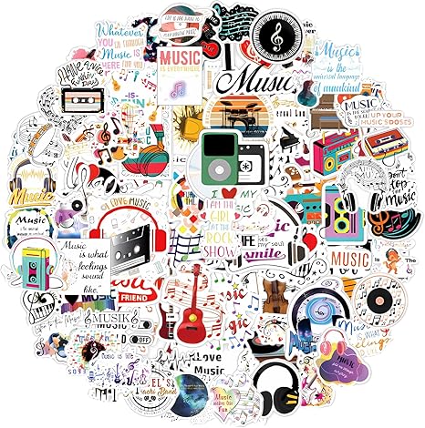 Amazon.com: Bewudy 100 Pcs Music Stickers Guitar Stickers, Funny Music ...