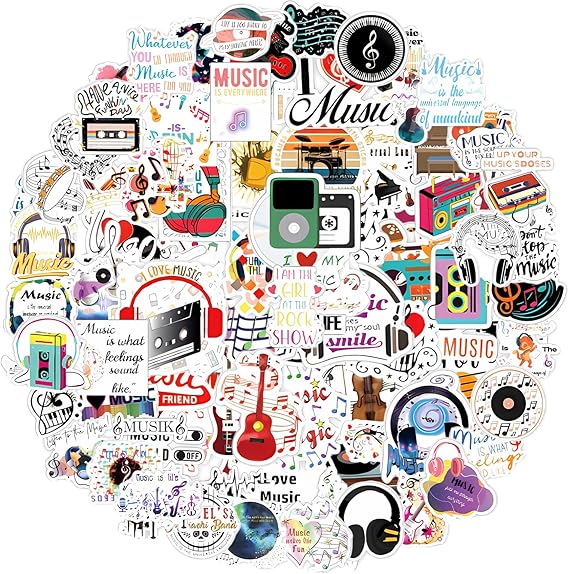 Amazon.com: Bewudy 100 Pcs Music Stickers Guitar Stickers, Funny Music ...