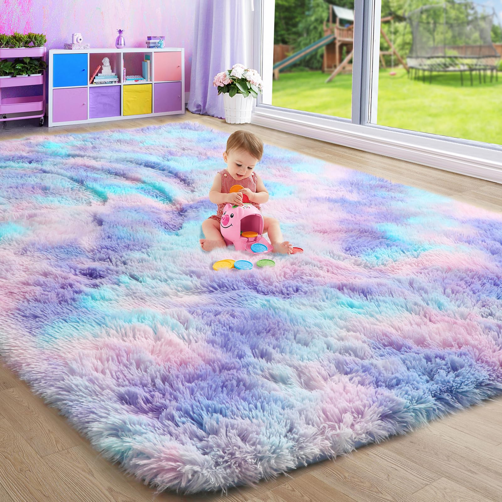Amazon.com: Amdrebio Blue Purple Rainbow Rugs for Girls Bedroom ...