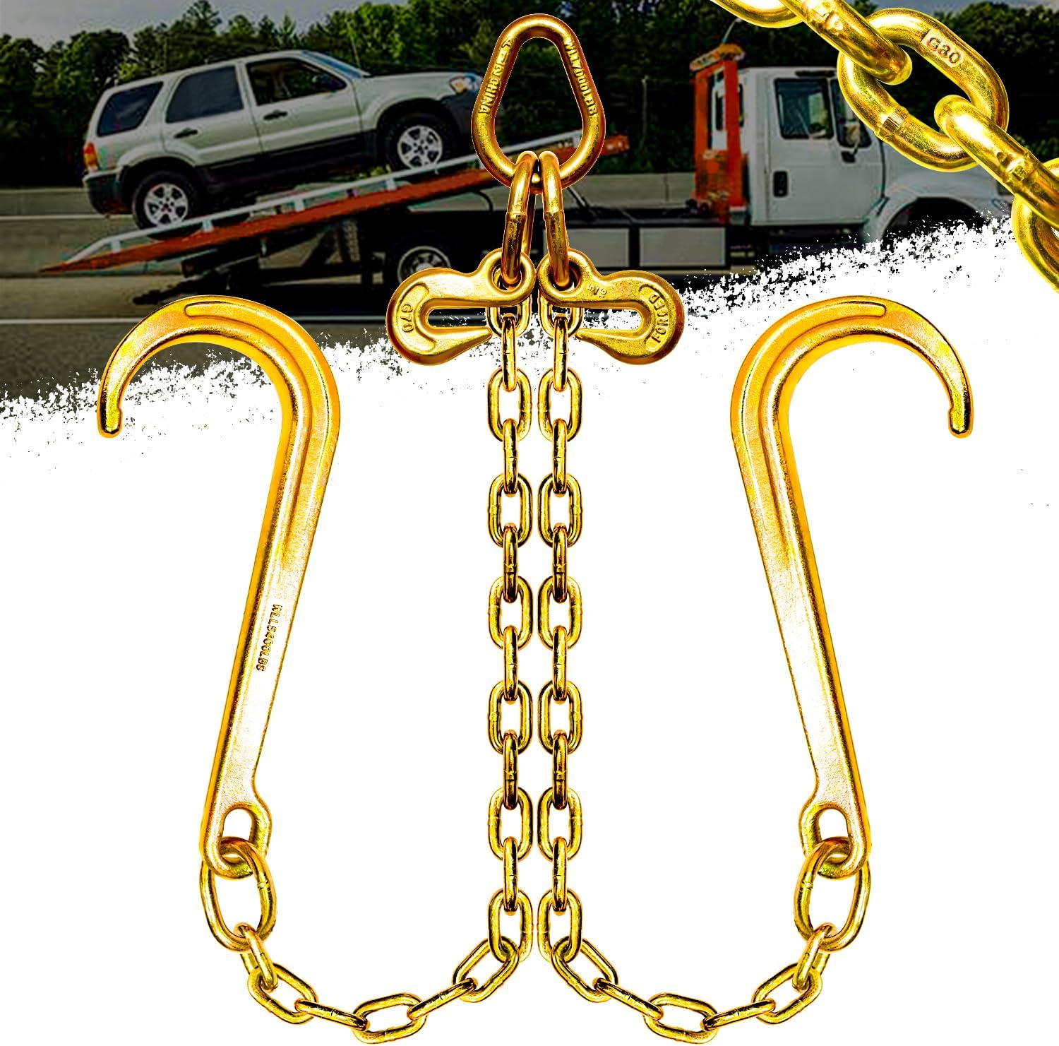 Amazon.com: YATOINTO G80 J Hook Tow Chain, Towing V Bridle with 15" J ...