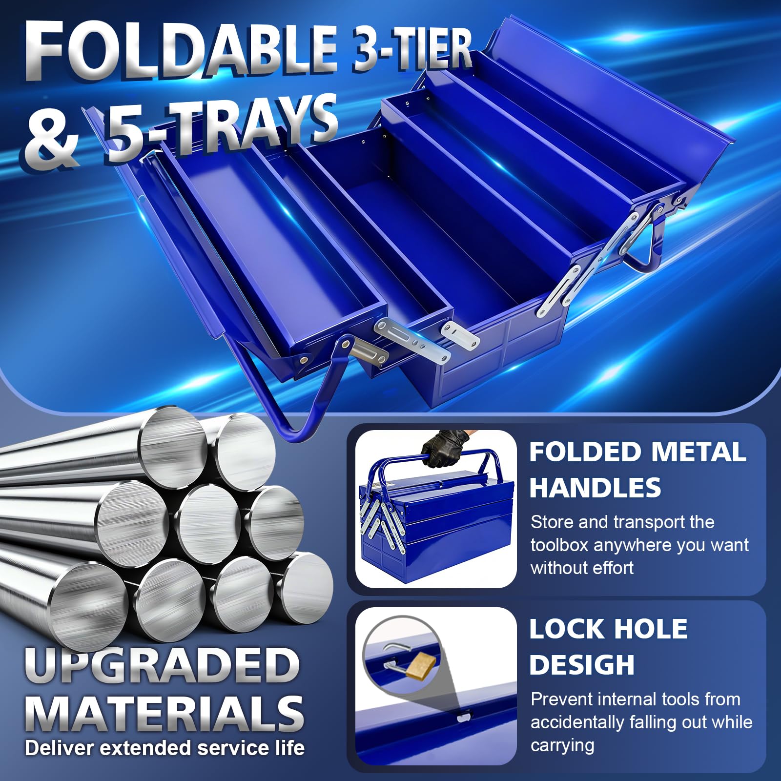 Snapklik.com : FITHOIST Metal Cantilever Tool Box, 3-Tier 5 Tray Fold ...