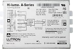 Lutron L3DA4U1UKS-EA035 Hi-Lume 1% Dimming LED Driver, 120/277V-In, 54VDC @ 23W Out, Power ...