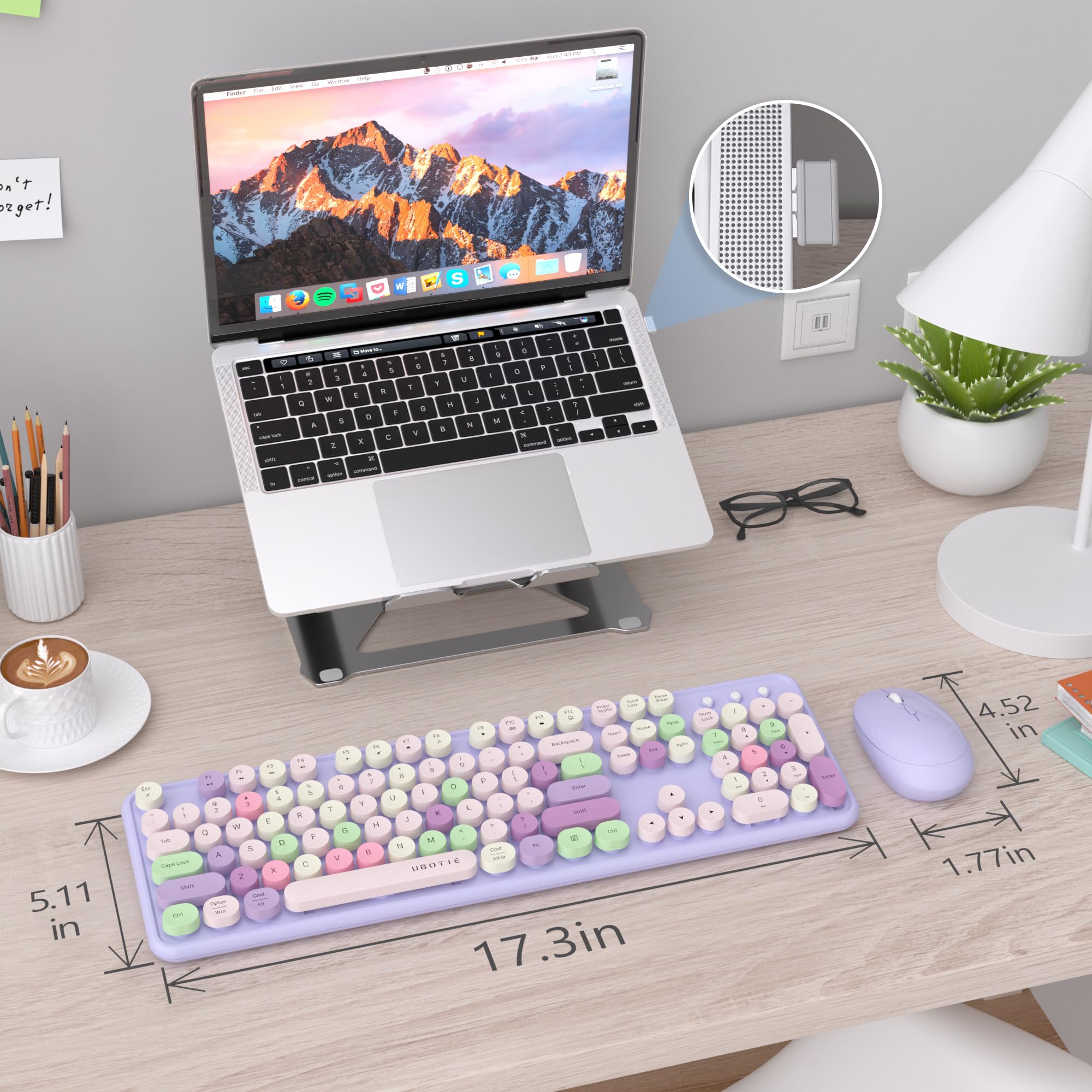 Buy UBOTIE Colorful Computer Wireless Keyboard Mouse Combos, Typewriter ...