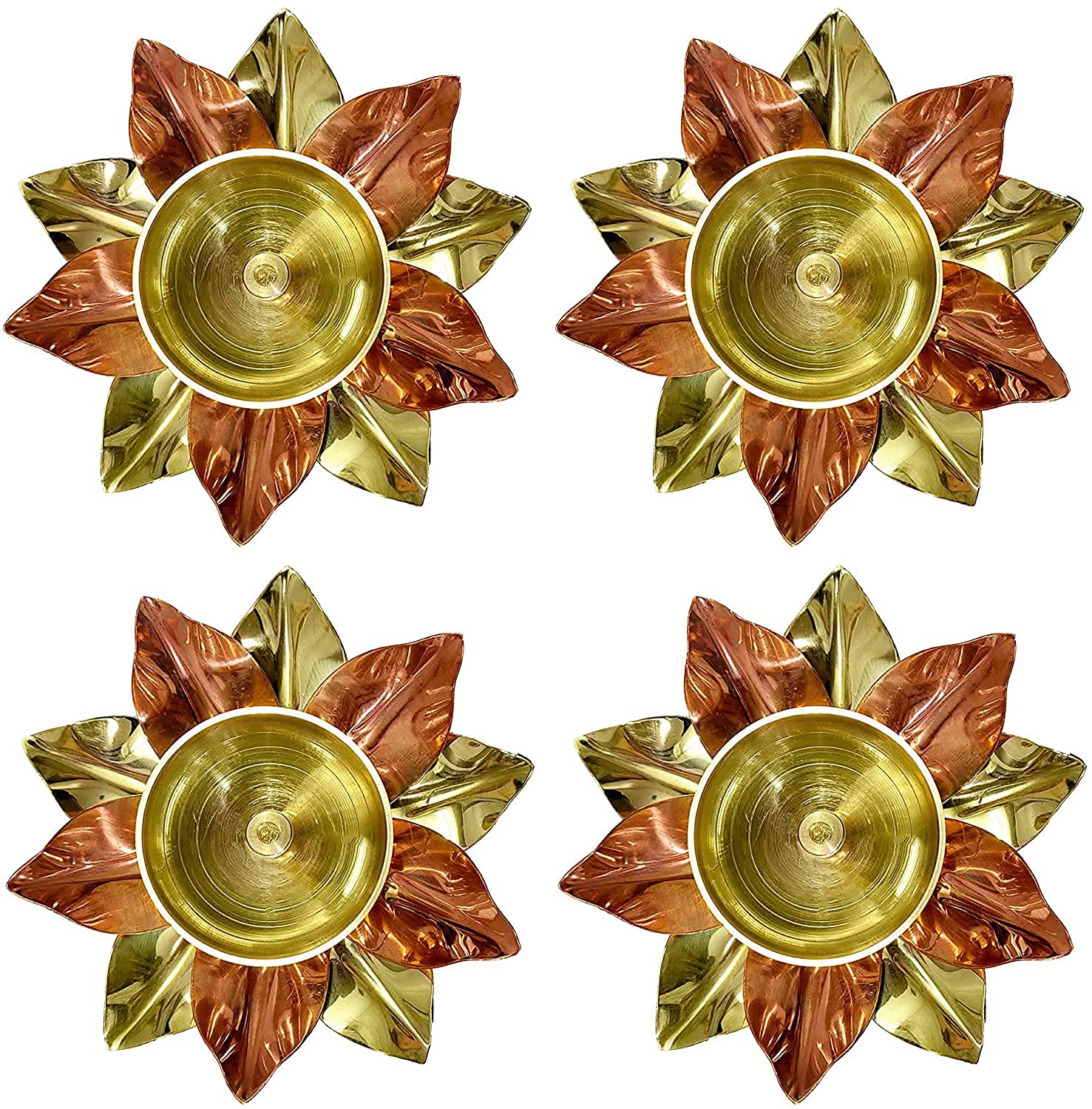 Buy Satvik Set of 4 Brass Copper Lotus Flower Petals Kamal Shape Metal ...