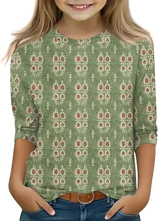 Amazon.com: Cute Tops for Girls Summer 3/4 Sleeve Round Neck Cute Going ...