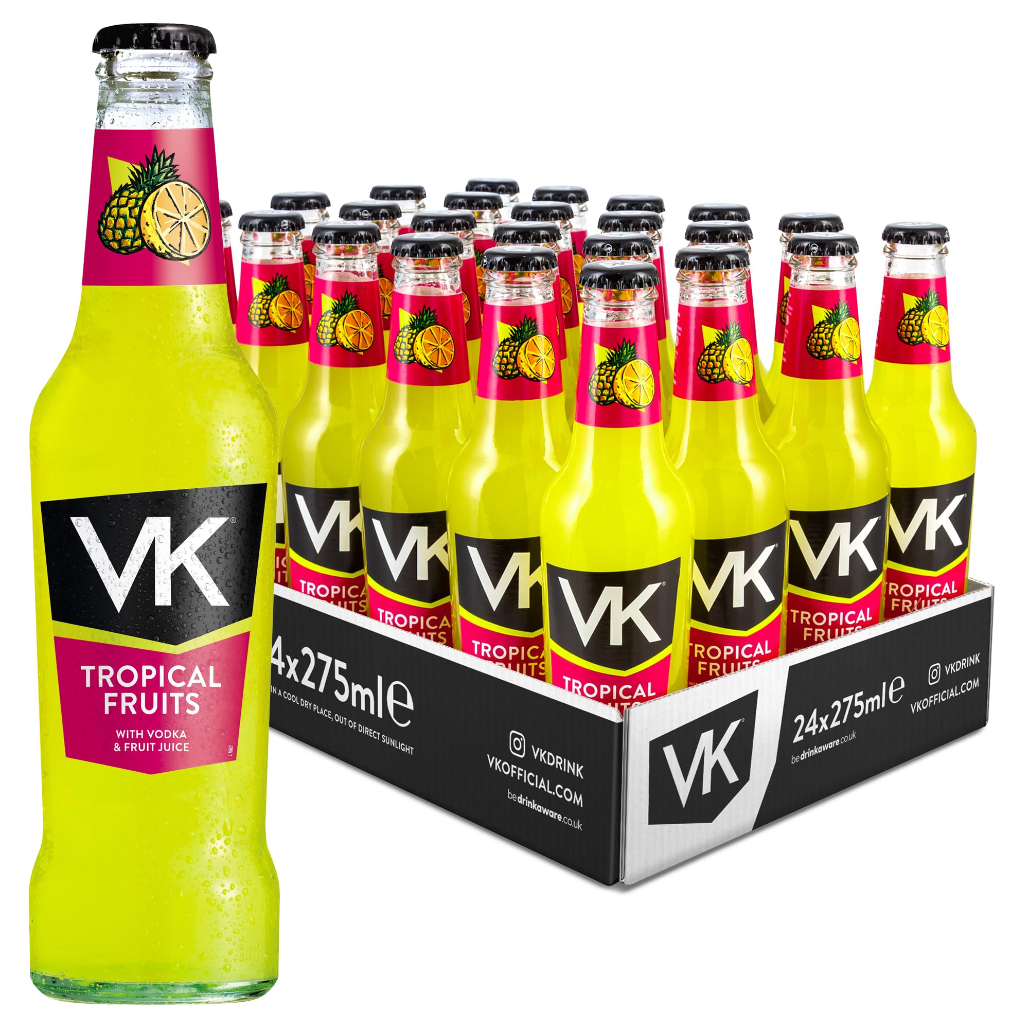 VK Alcopop Bottles 24 x 275ml Case - VK Tropical Fruits - Fruity Vodka ...