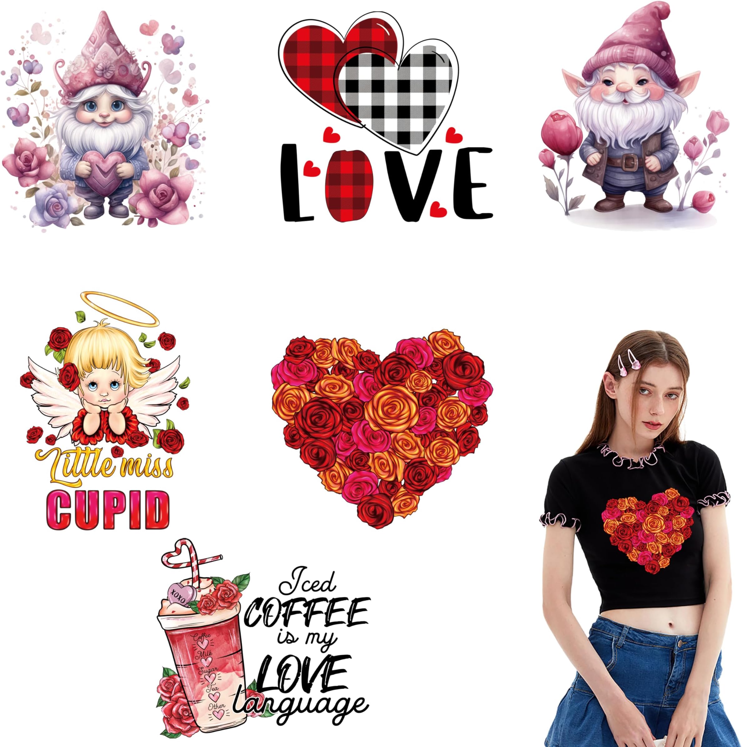 Amazon.com: 12 Sheets Valentines Iron on Decals for T-Shirts Cupid ...