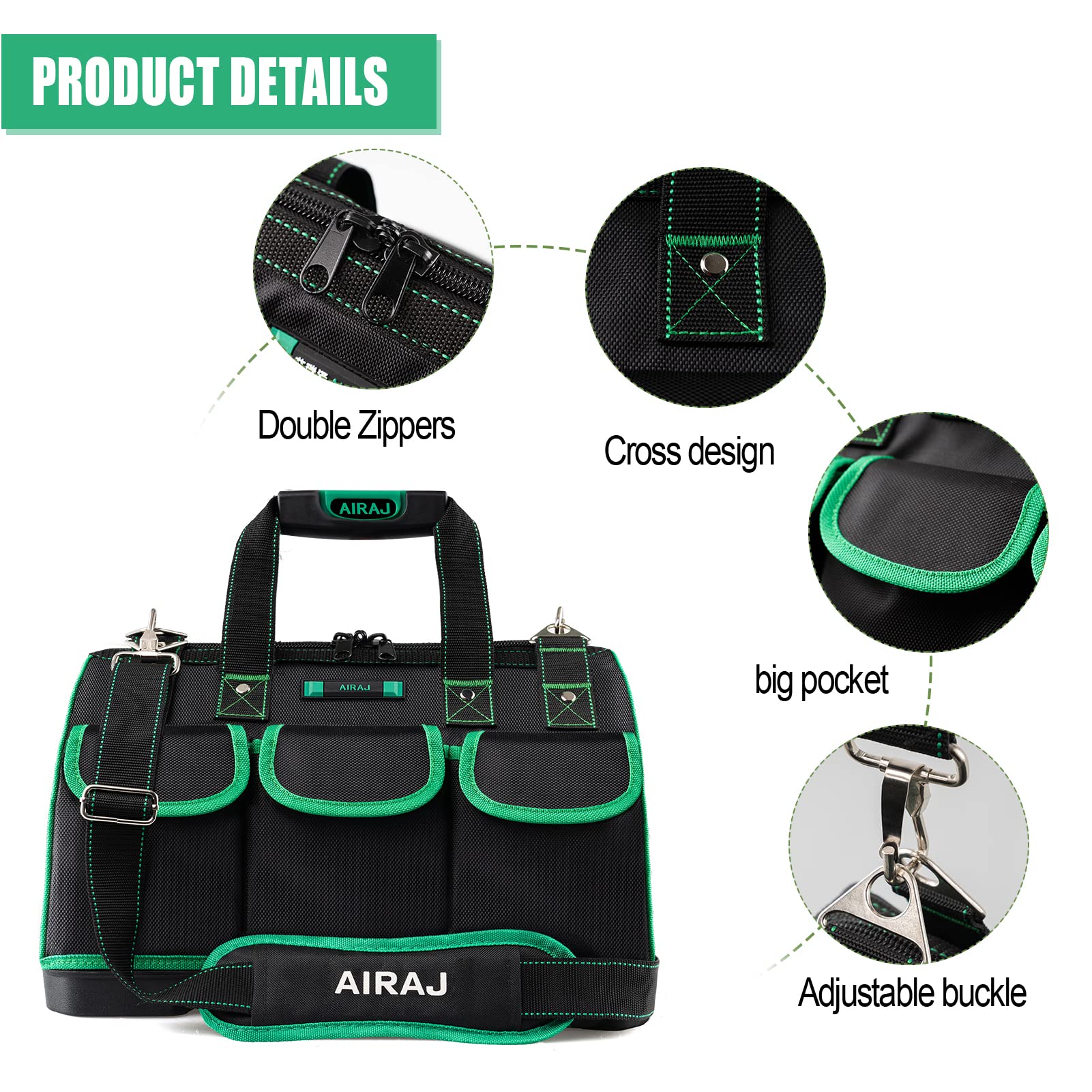 Buy AIRAJ 18-inch Tool Bag Organiser,Hard Base Wide Open Mouth Heavy ...