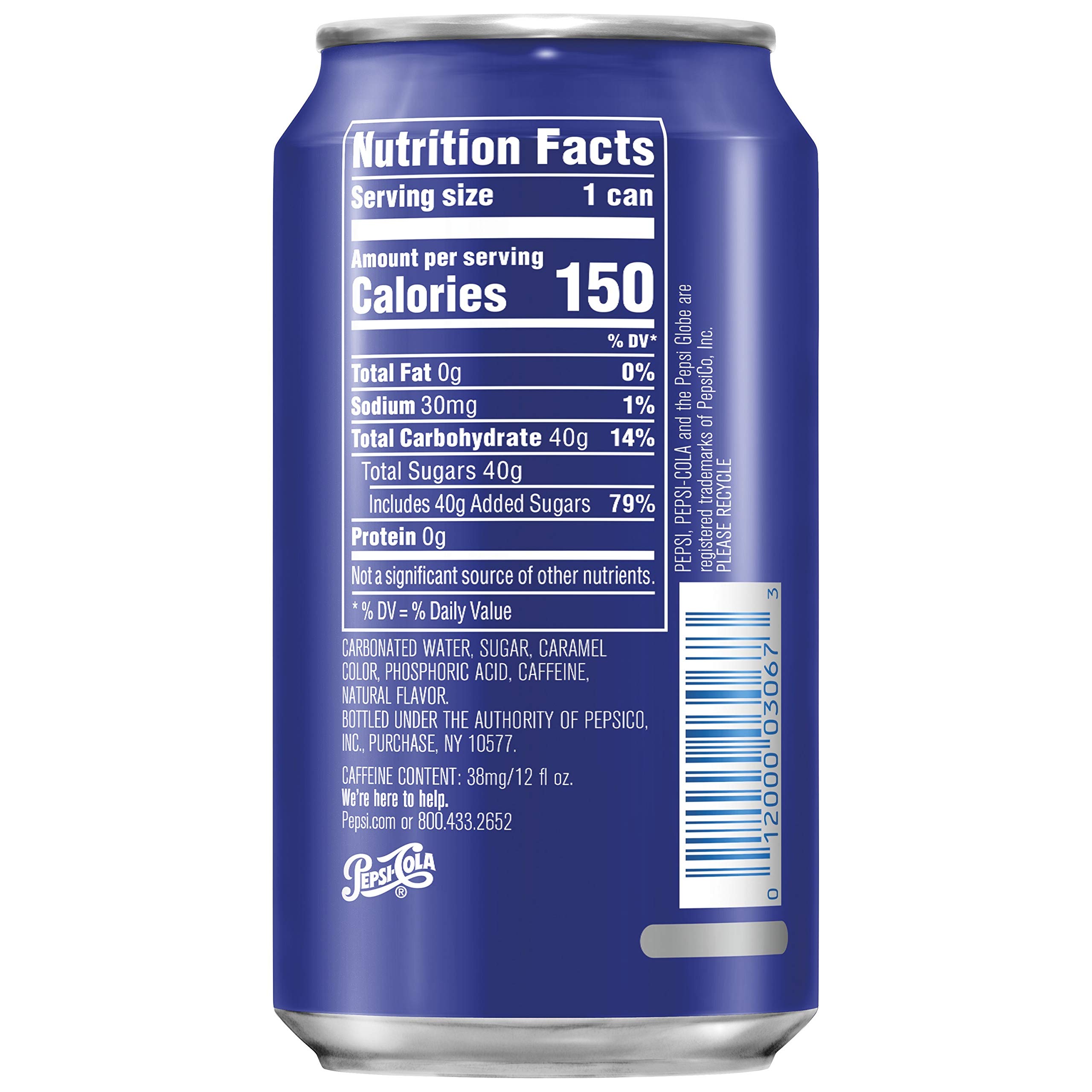 Pepsi Nutrition Label 12 Oz