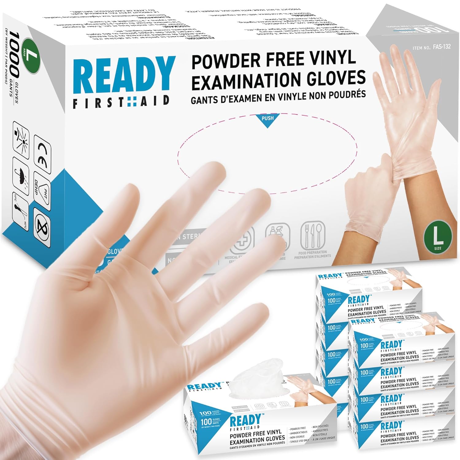 Ready First Aid - Disposable Vinyl Gloves, Medical Grade Powder-Free ...