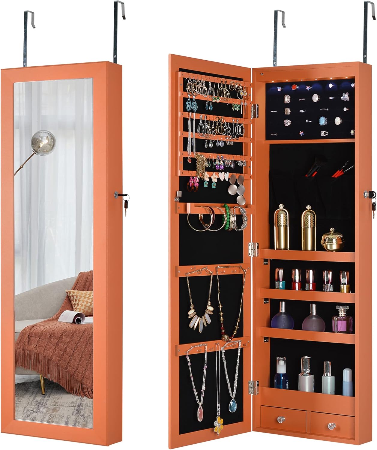 Amazon.com: FUQIAOTEC Mirror Jewelry Cabinet, Full-Length Mirror ...