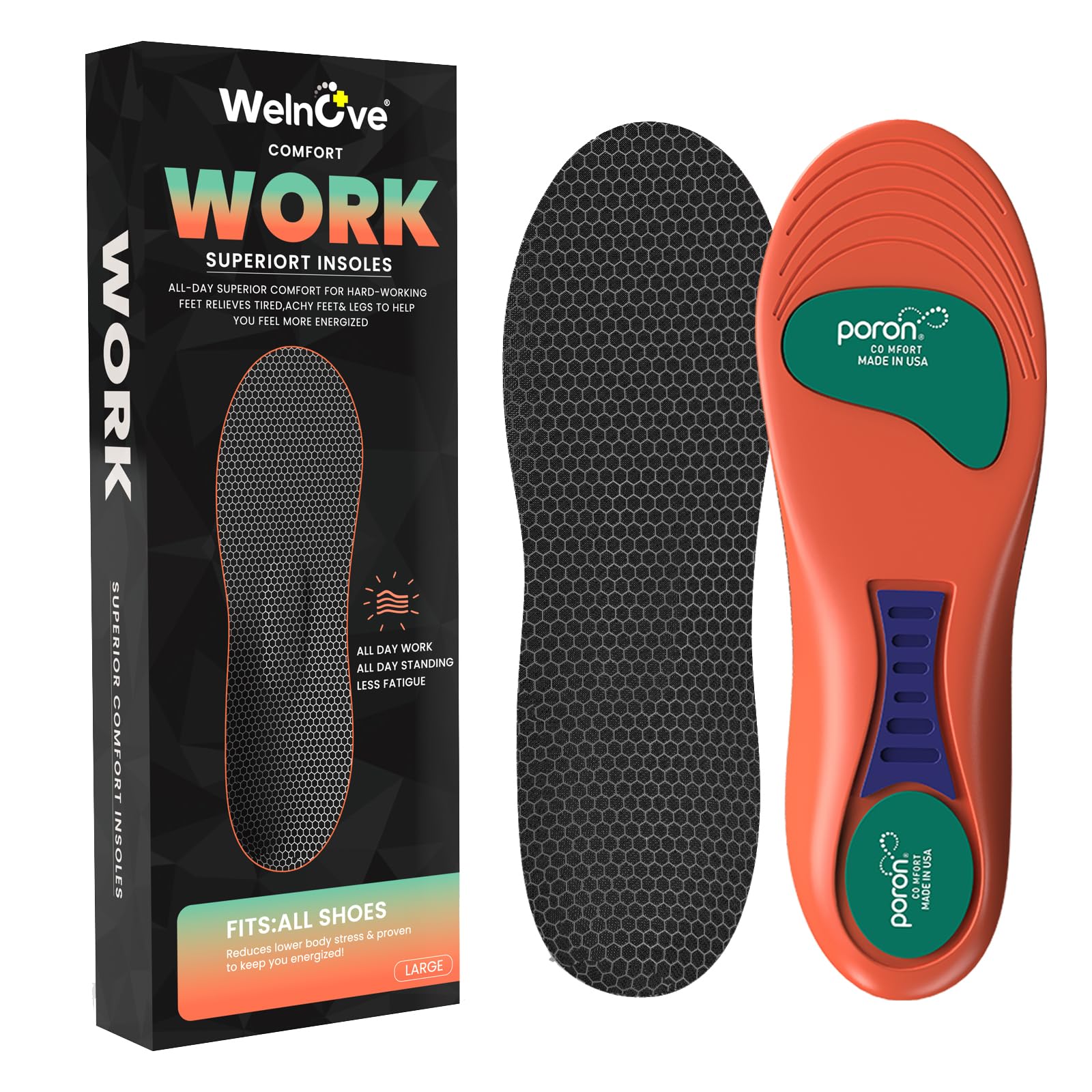 Welnove Insoles for Men and Women, Memory Foam Shock Absorption Shoe ...