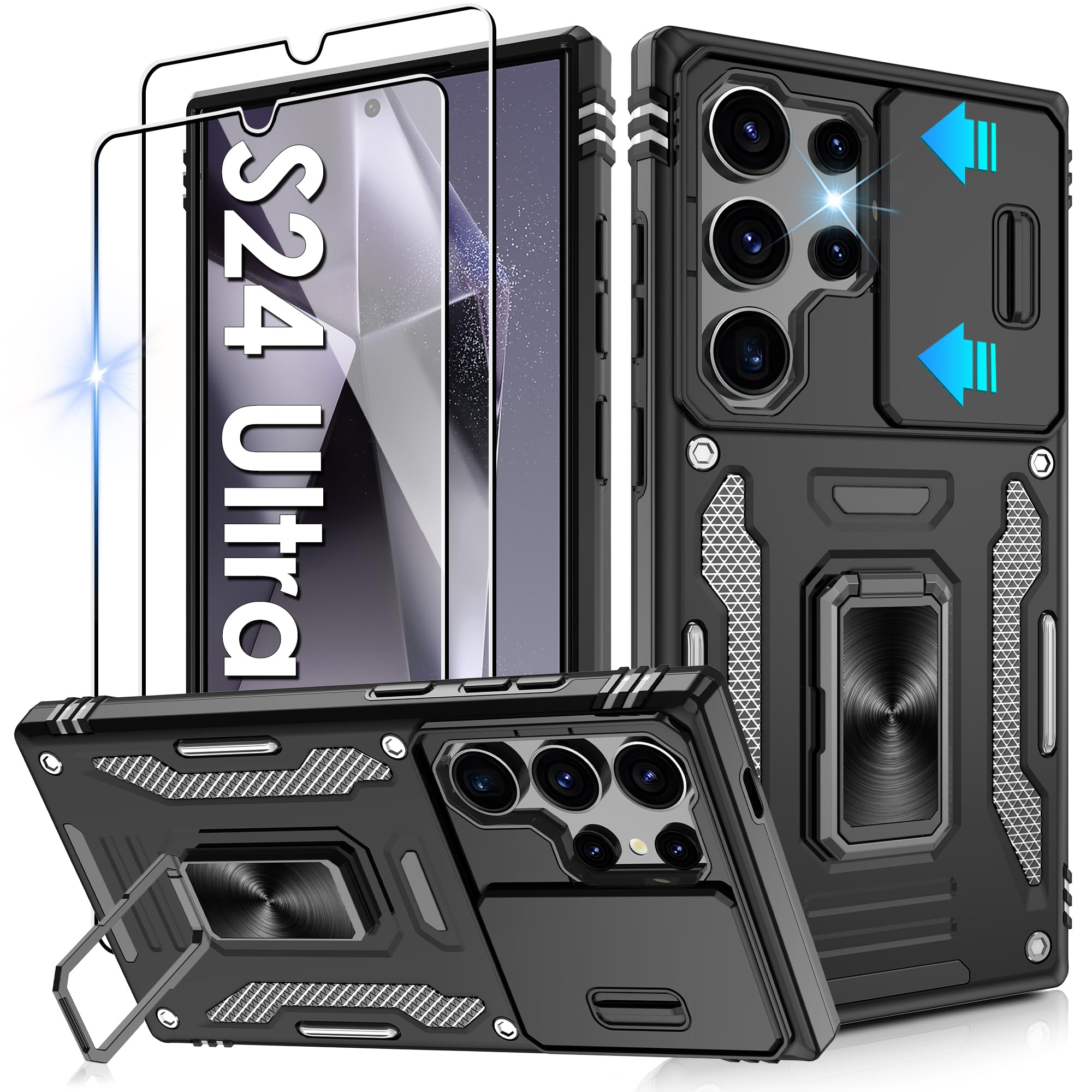 Jshru for Samsung S24 Ultra Case,[Built-in Slide Camera Cover ...