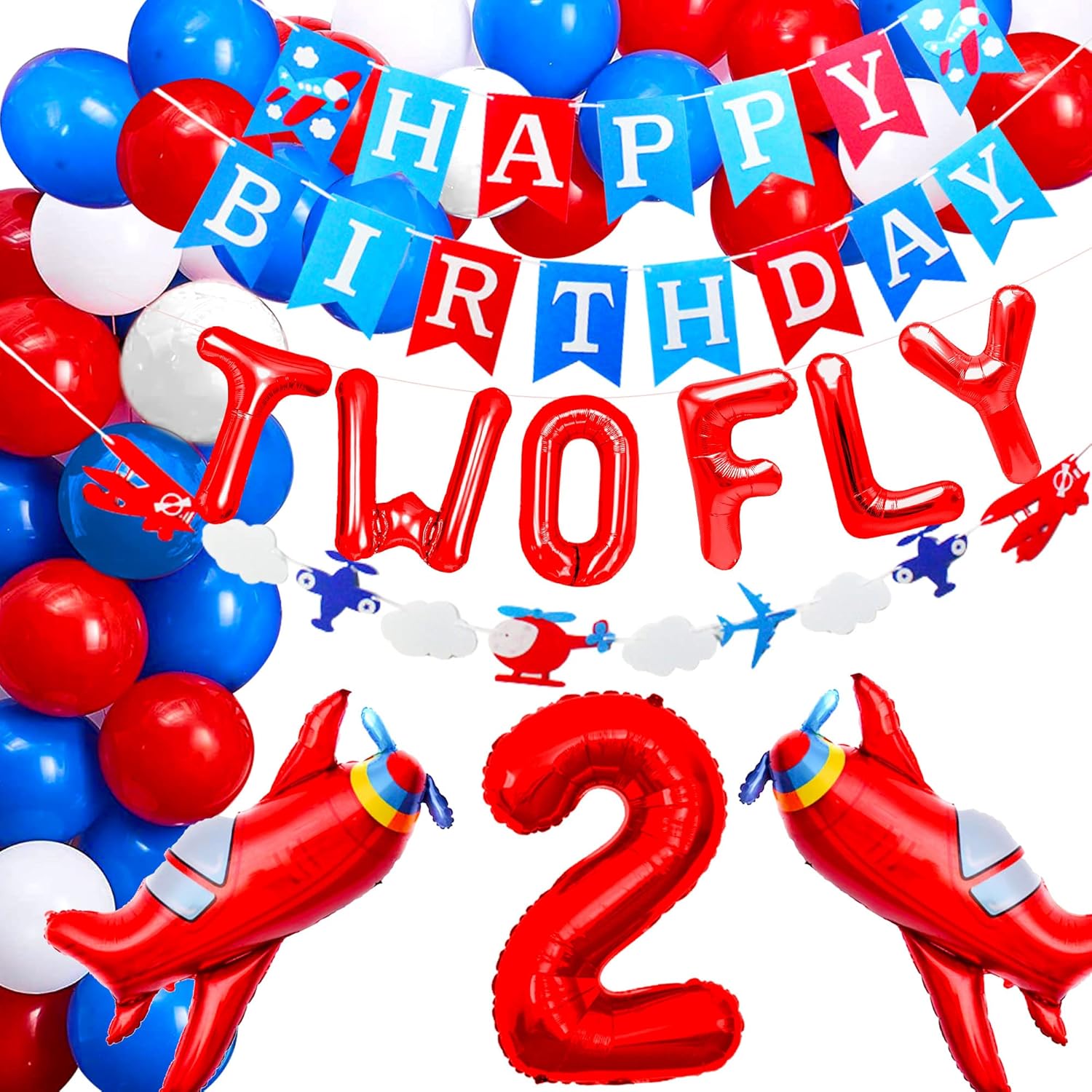 Amazon.com: Two Fly Airplane Birthday Decoration - Balloons, Banner ...