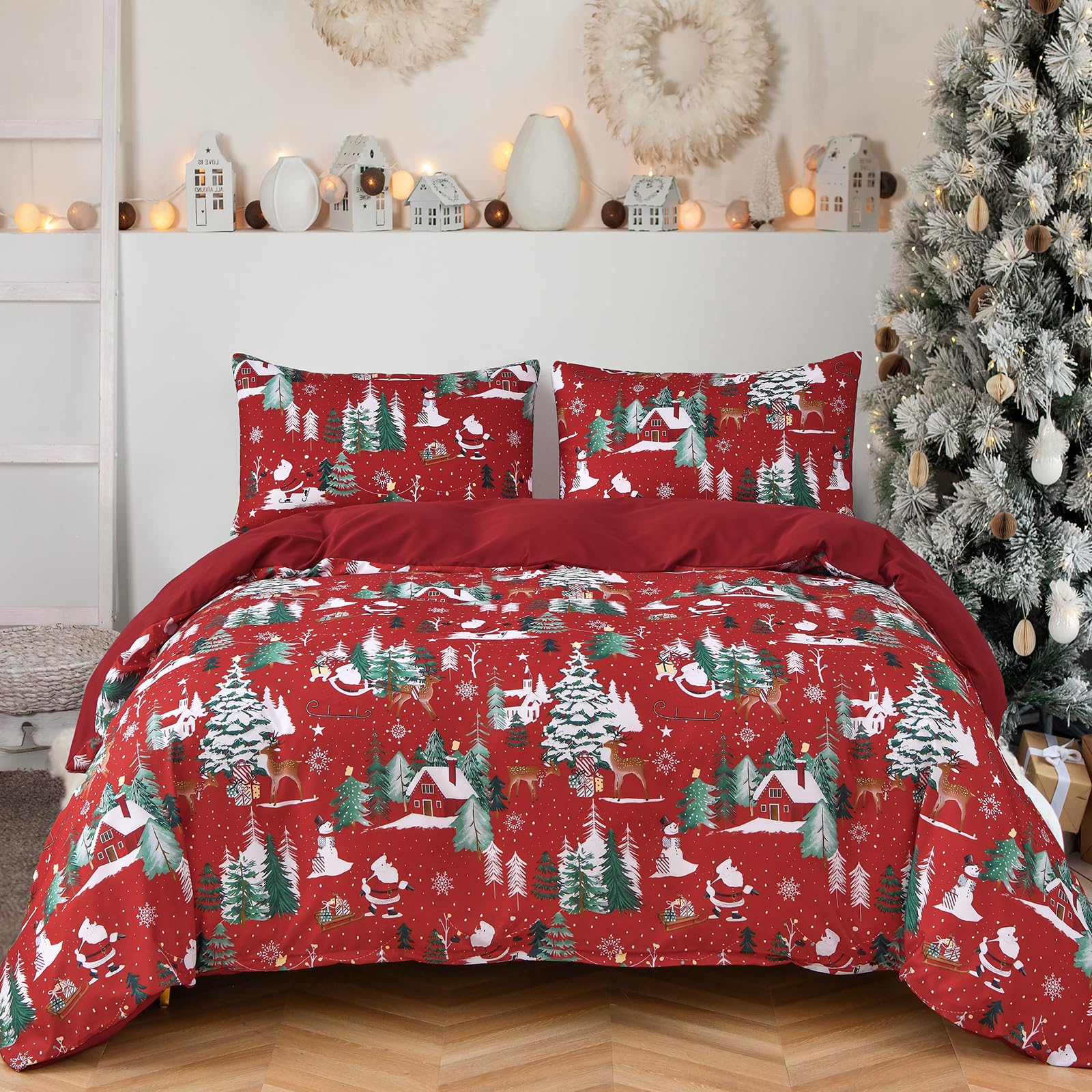 Christmas Duvet Cover Set Double Christmas Santa Claus and Christmas ...