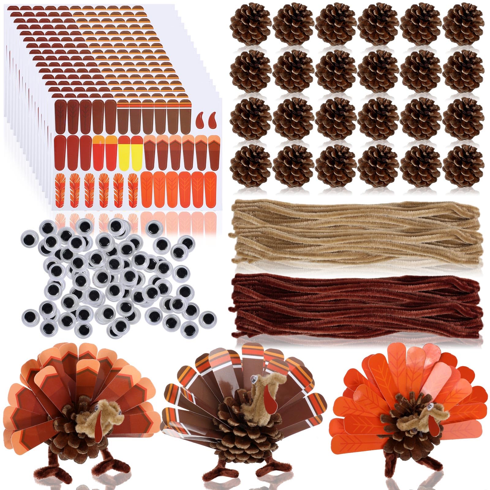 Snapklik.com : 24 Set Thanksgiving Pinecone Turkey Craft Kit DIY ...