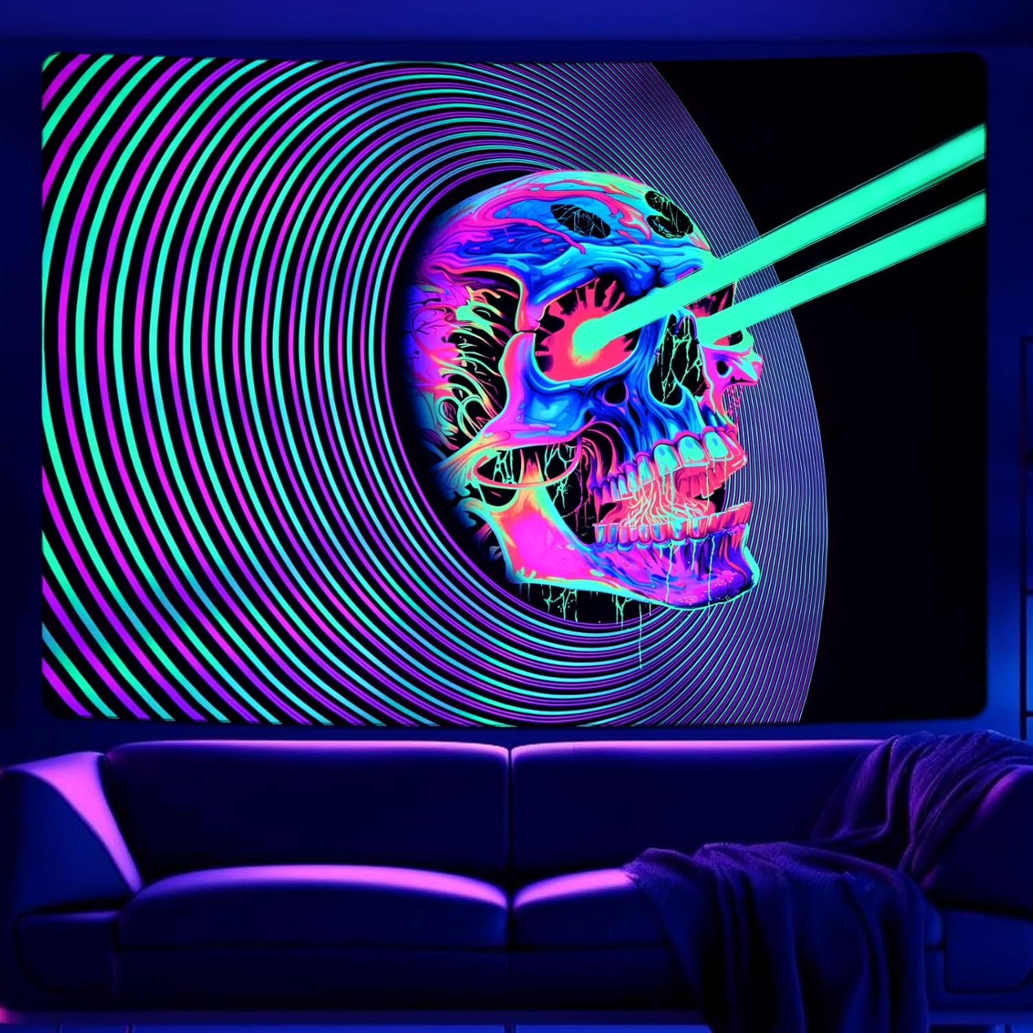 Amazon.com: Krelymics Blacklight 3D Illusion Tapestry UV Reactive Skull ...