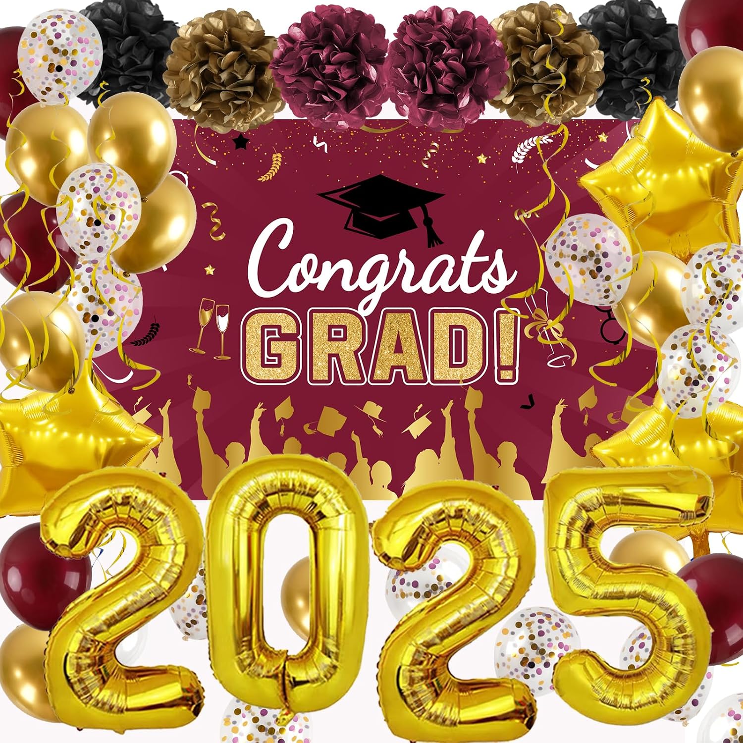 Amazon.com: Graduation Decorations Class of 2025, Maroon Gold ...