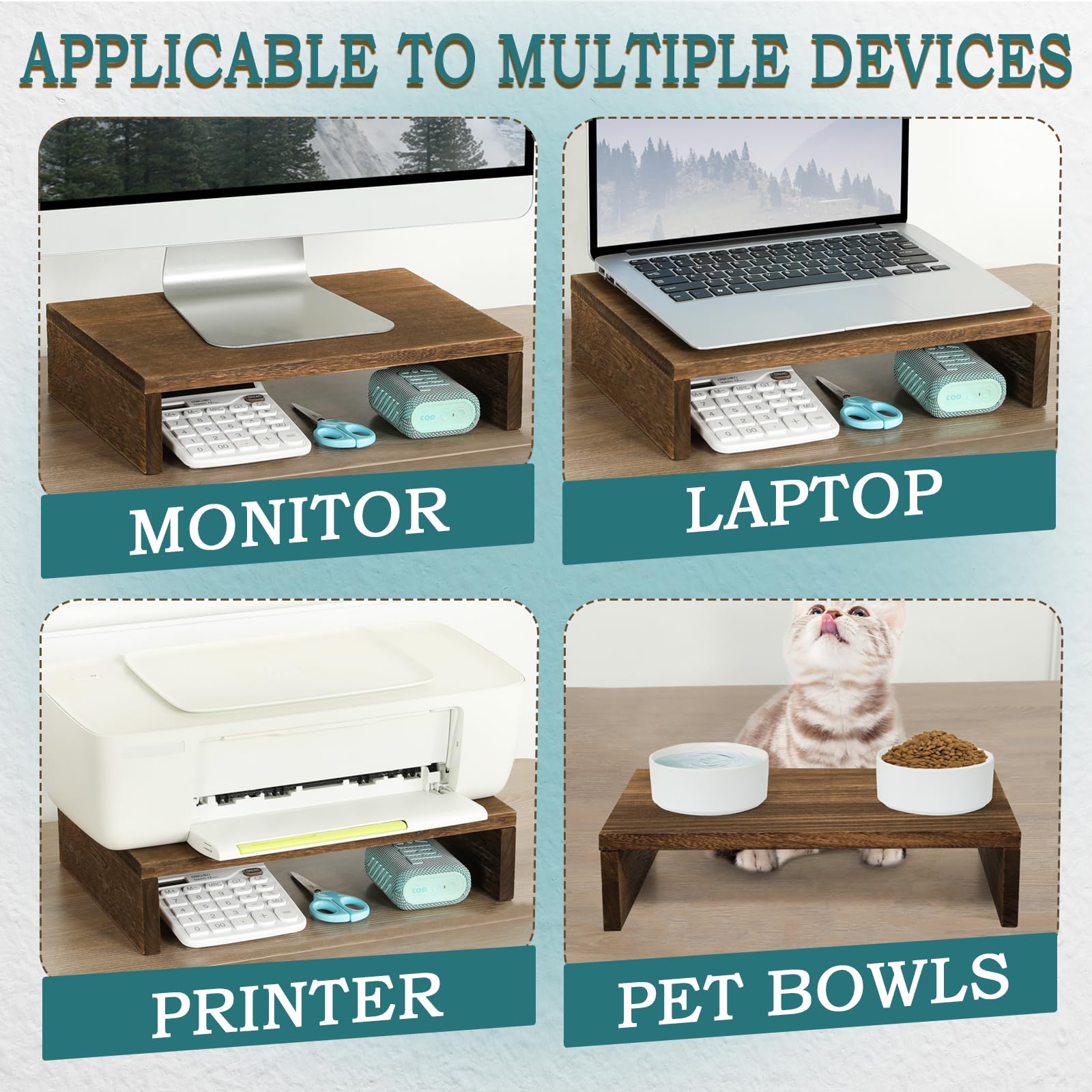 Snapklik.com : Solid Wood Monitor Stand Riser, 14.2 Inch Monitor Riser ...