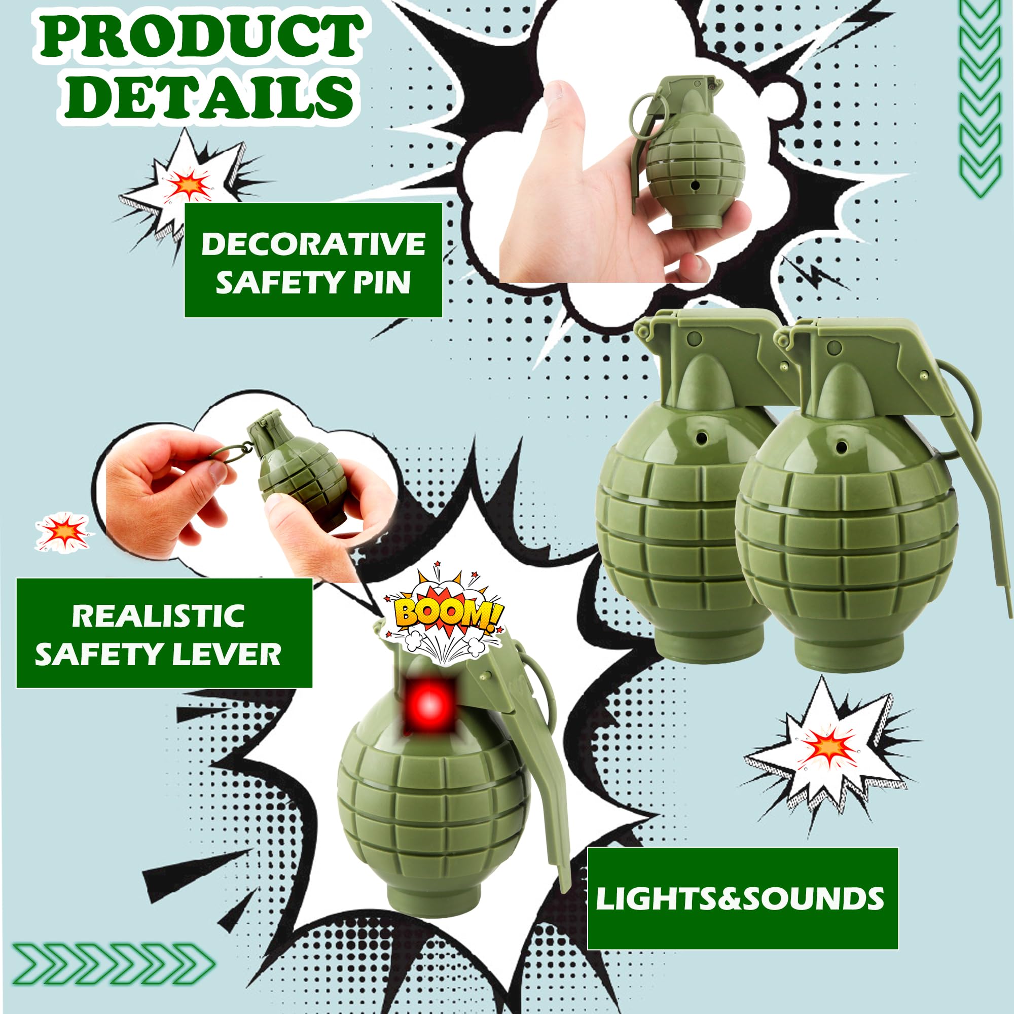 Octaday 8 Packs Plastic Hand Grenades Toy Realistic Black Army Green ...