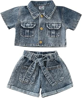 Amazon.com: Generic Toddler Girls Denim 2 Piec𝐞 Shorts Set Short Sleeve ...