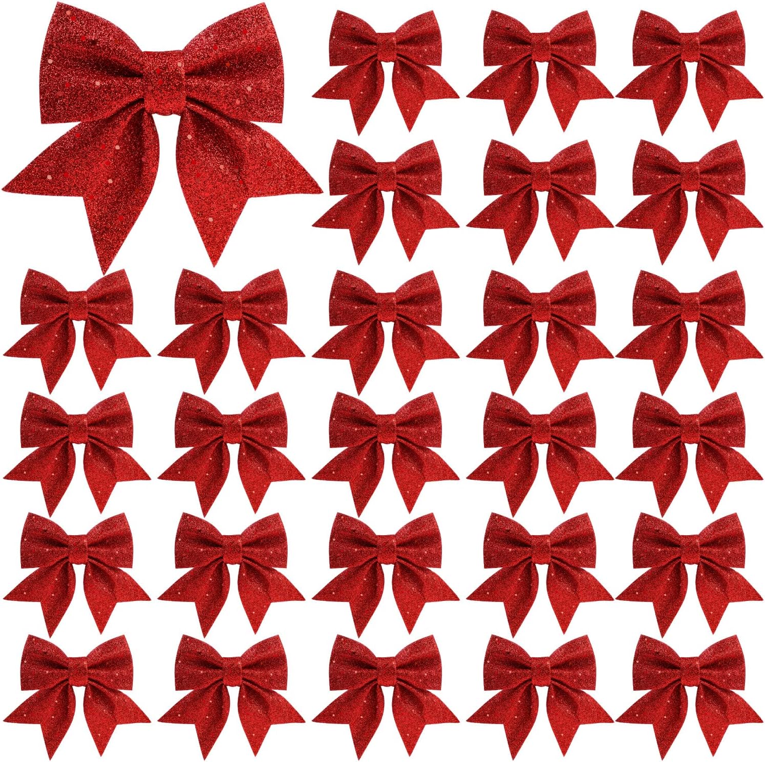 Ndeno 24pcs 5.5'' Mini Christmas Bow Decorations, Red Sequin Wreaths ...
