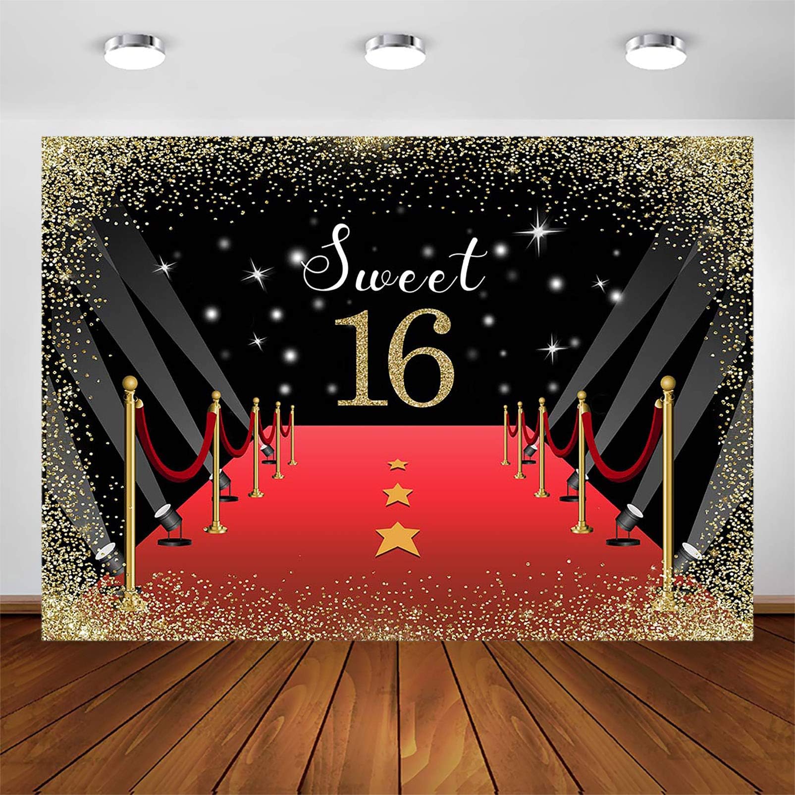 Amazon.com : DORCEV 7x5ft Happy Birthday Sweet 16th Backdrop Red Carpet ...