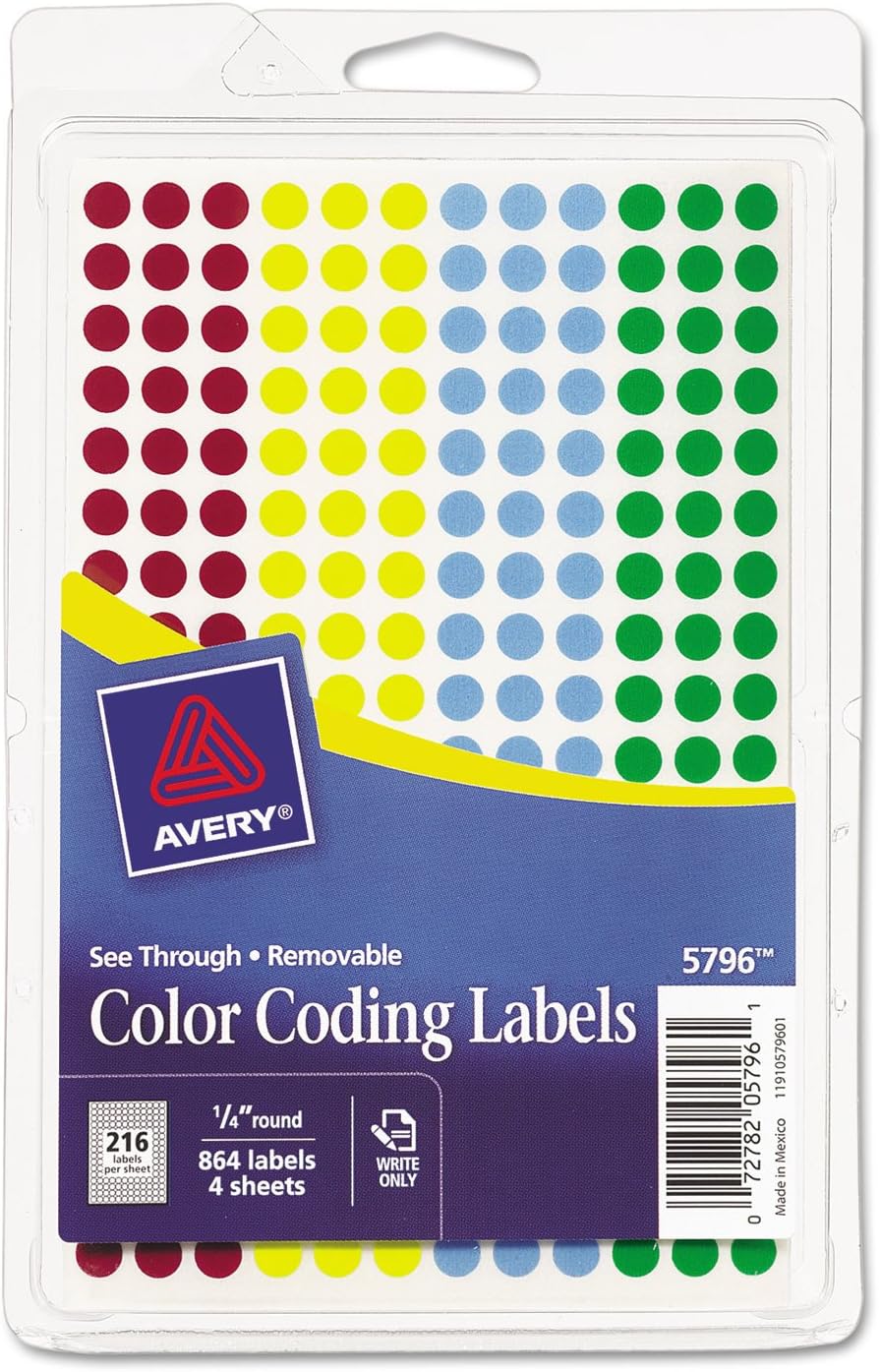 Amazon.com : Avery 05796 See Through Removable Color Dots, 1/4 Dia ...