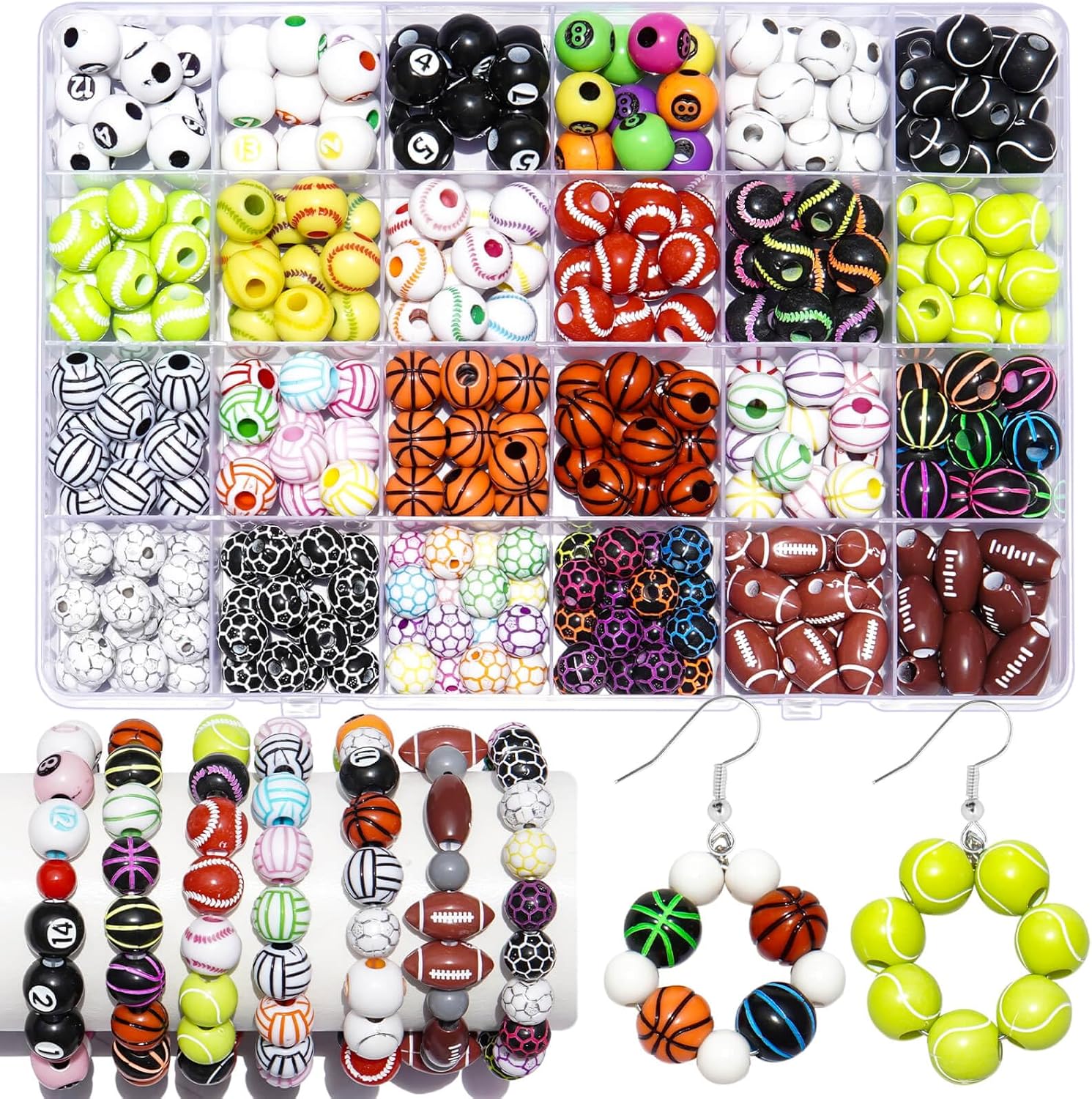 Amazon.com: 280+Pcs Sports Beads for Jewelry Making, Acrylic Baseball ...