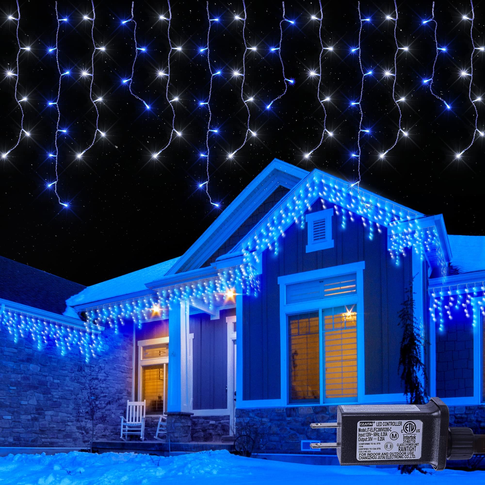 Amazon.com: Set of 100 Blue and Clear Frosted Icicle Christmas Lights ...