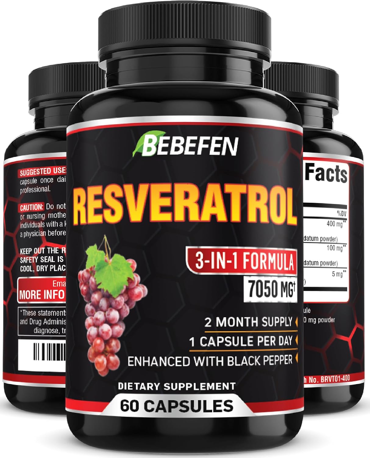 Resveratrol Supplement - 98% Trans-Resveratrol - 7050mg Formula Pills ...