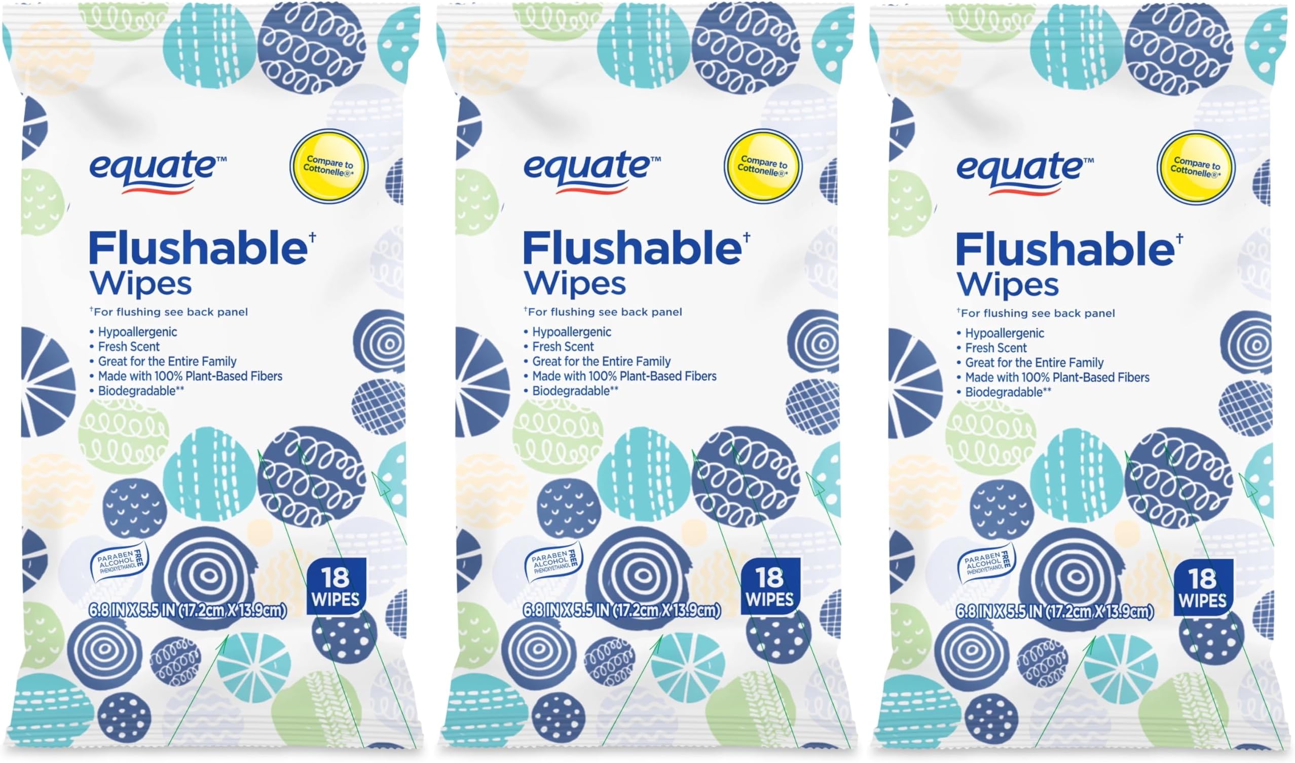 Amazon.com: Equate Flushable Wipes 18 Count Pack of 3 : Health & Household