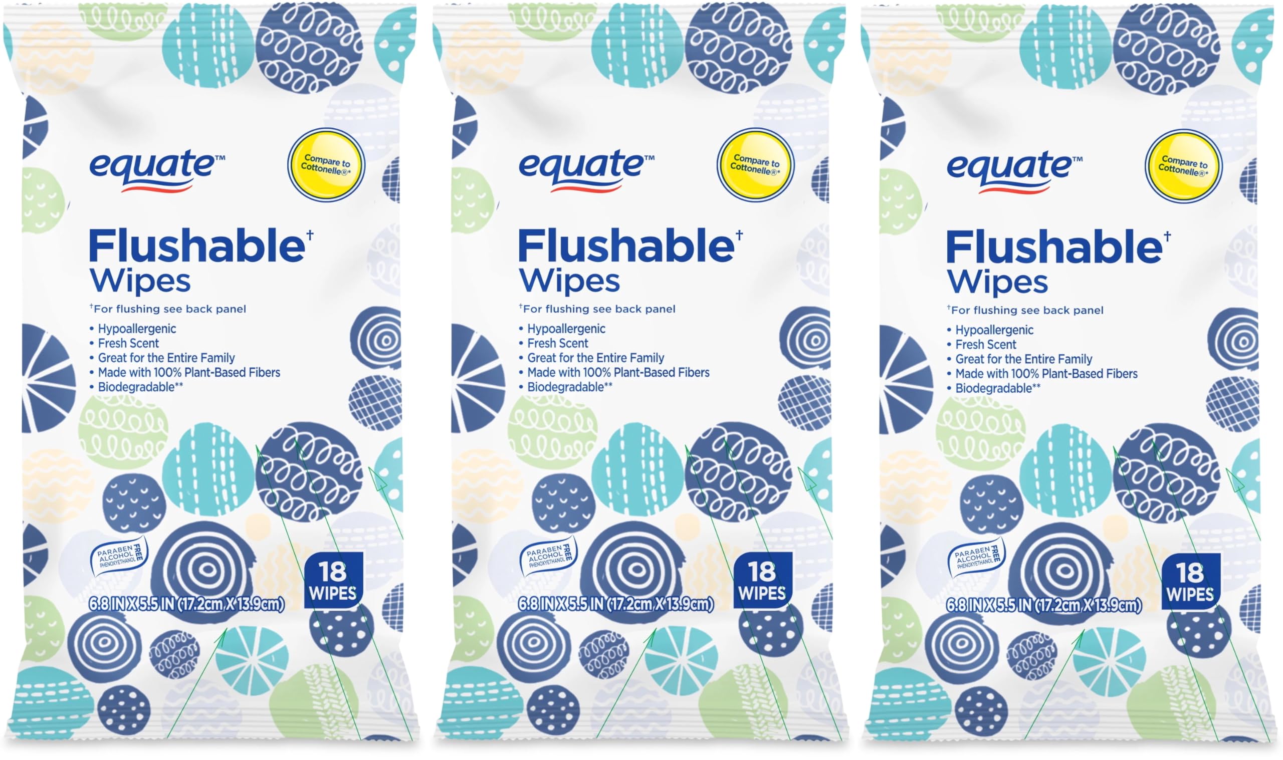 Amazon.com: Equate Flushable Wipes 18 Count Pack of 3 : Health & Household