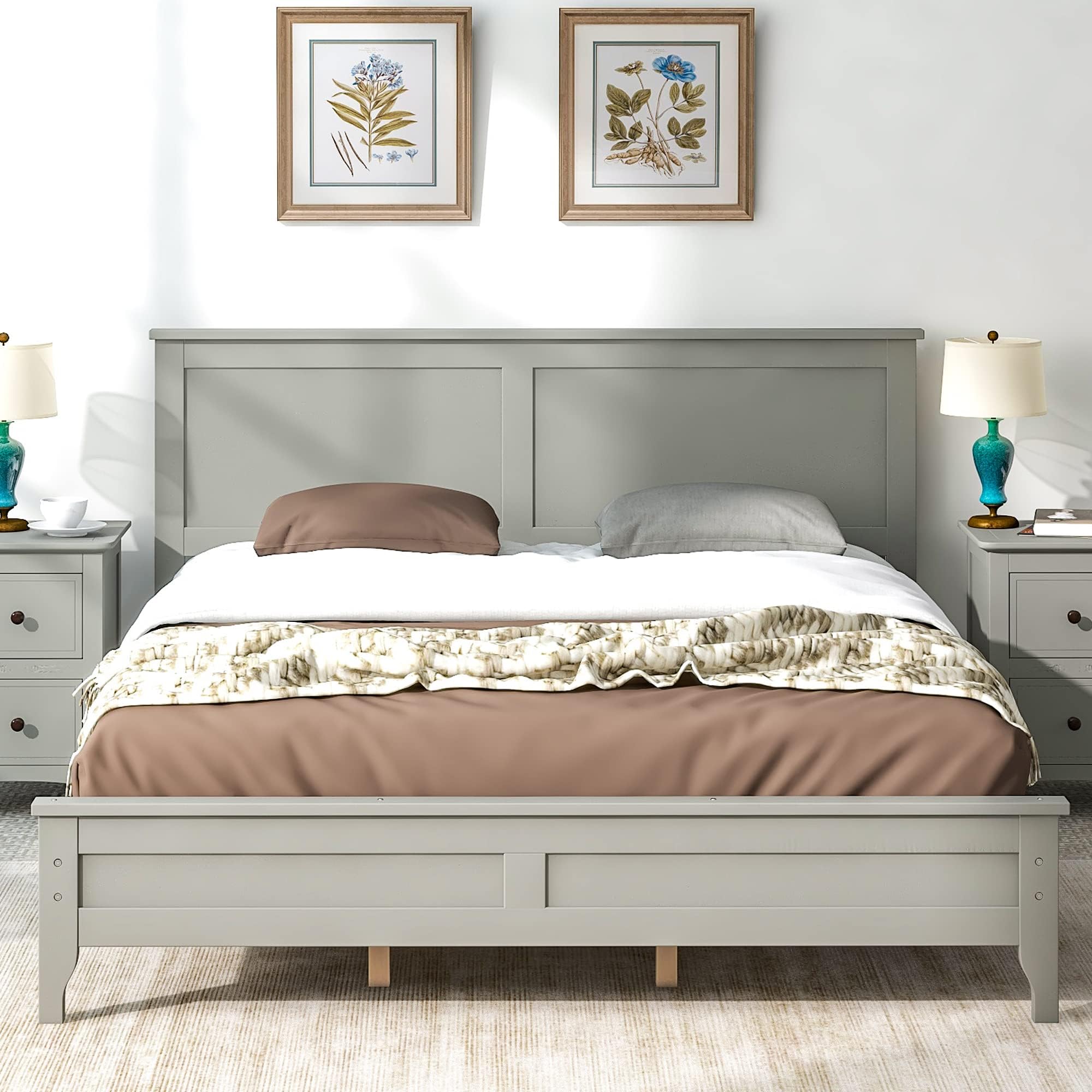 Amazon.com: Harper & Bright Designs Grey Queen Platform Bed with ...