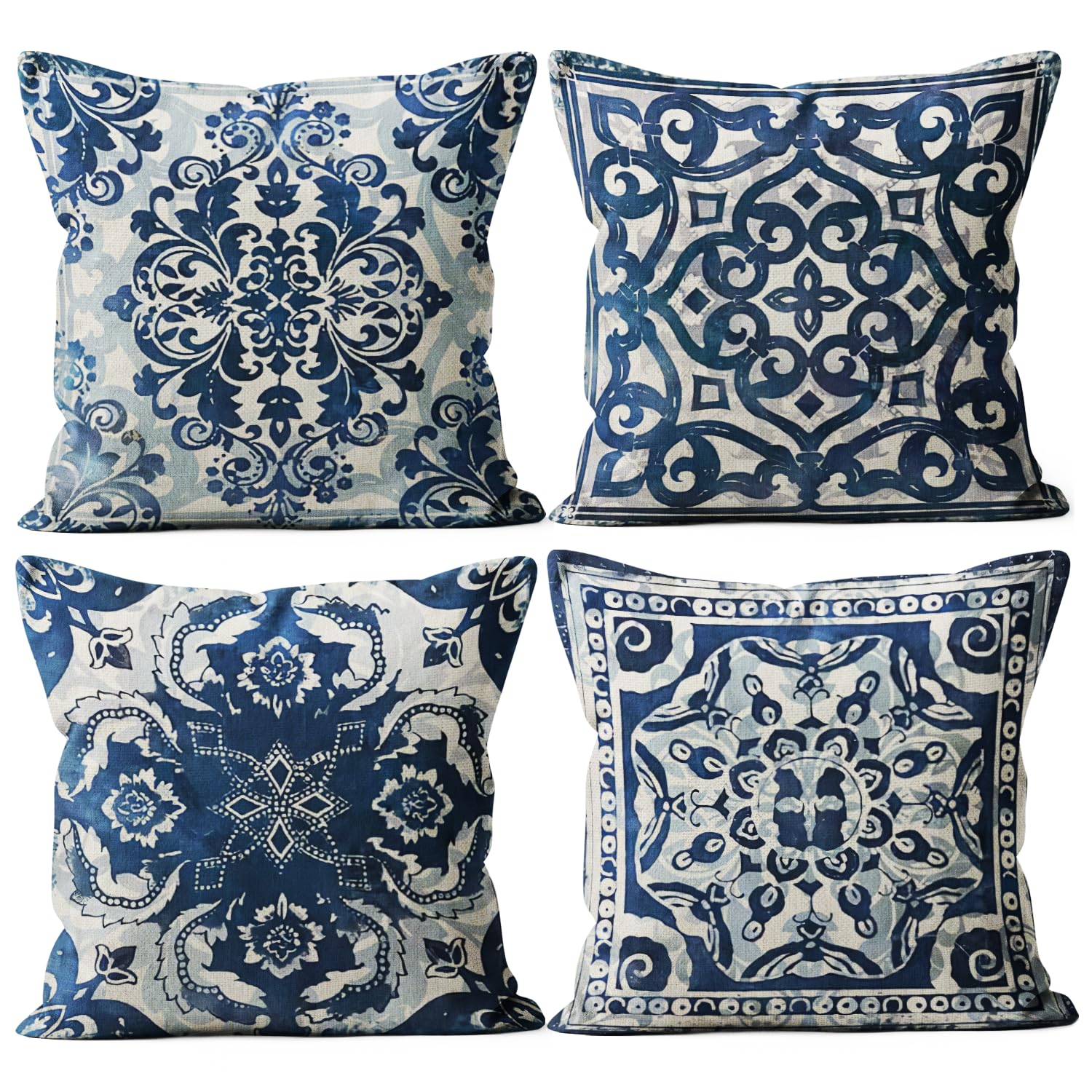 Amazon.com: M-Qizi Blue Throw Pillow Covers - Linen Blue Pillow Covers ...