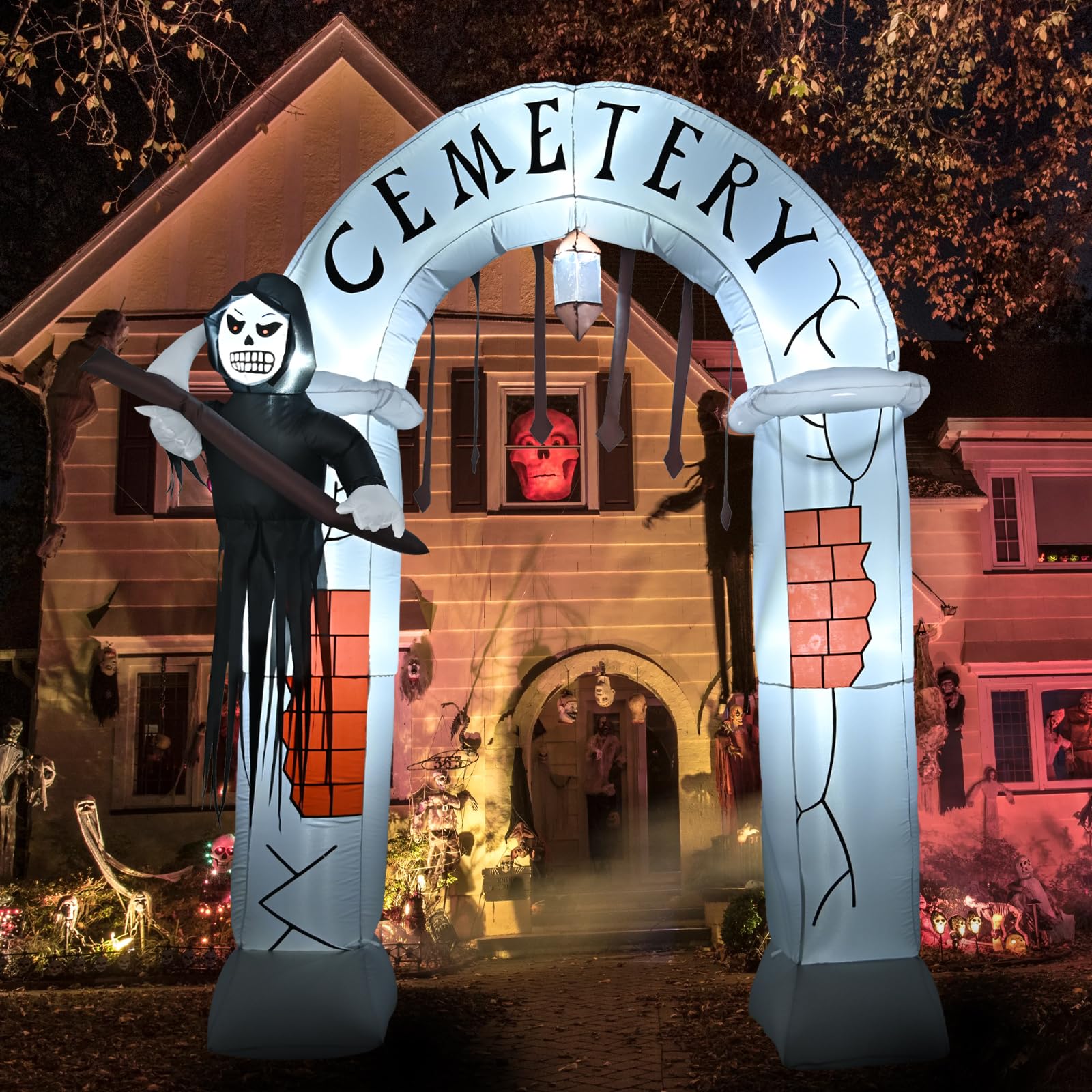 8 FT Halloween Inflatables Cemetery Archway with Scary Ghost and Build ...