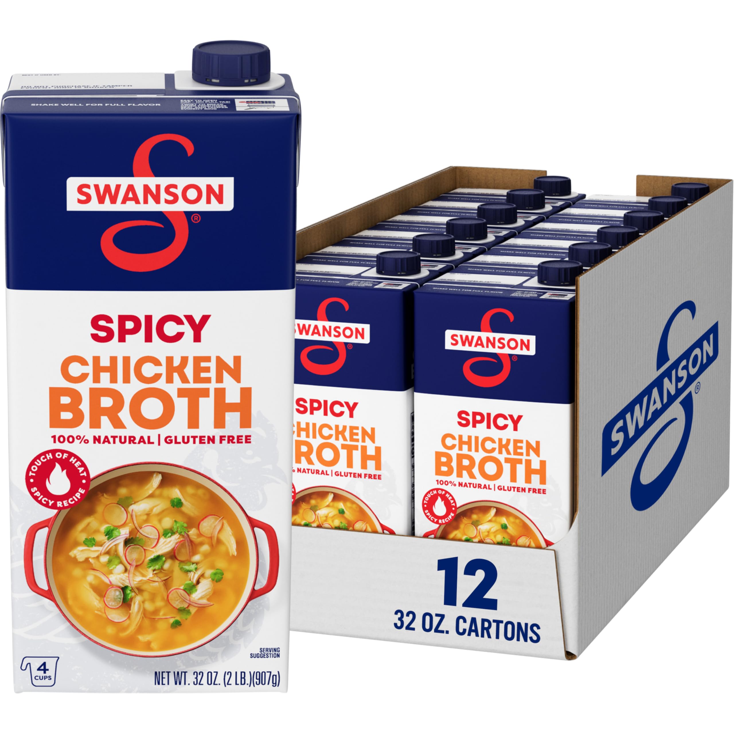 Amazon.com : Swanson 100% Natural Spicy Chicken Broth, 32 oz Carton ...
